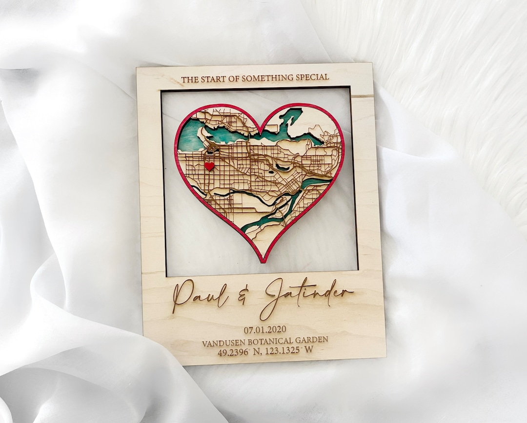 Where It All Began, Wood Map Frame, Where We Met, the Day Our Story ...