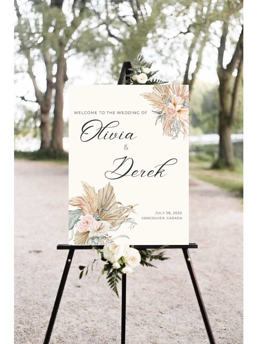 Neutral Bohemian Wedding Sign, Soft Minimalist Florals Wedding Sign ...