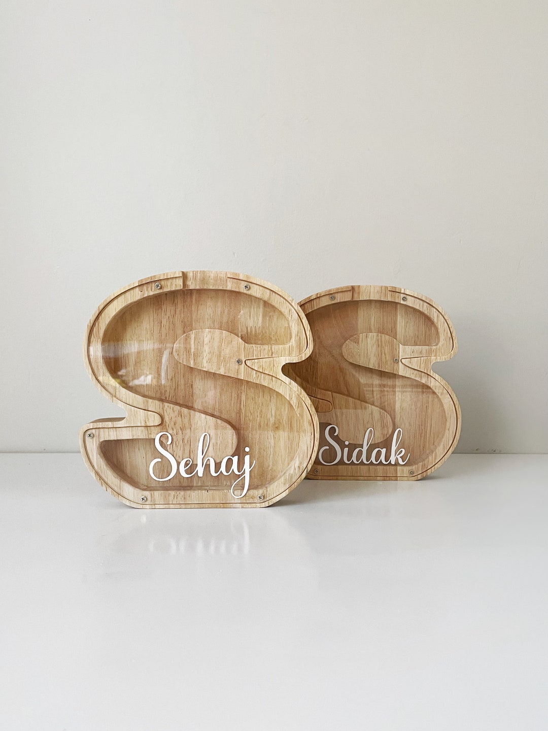 Custom Alphabet Letter, Personalized Wooden Money Bank for Kids, Piggy ...