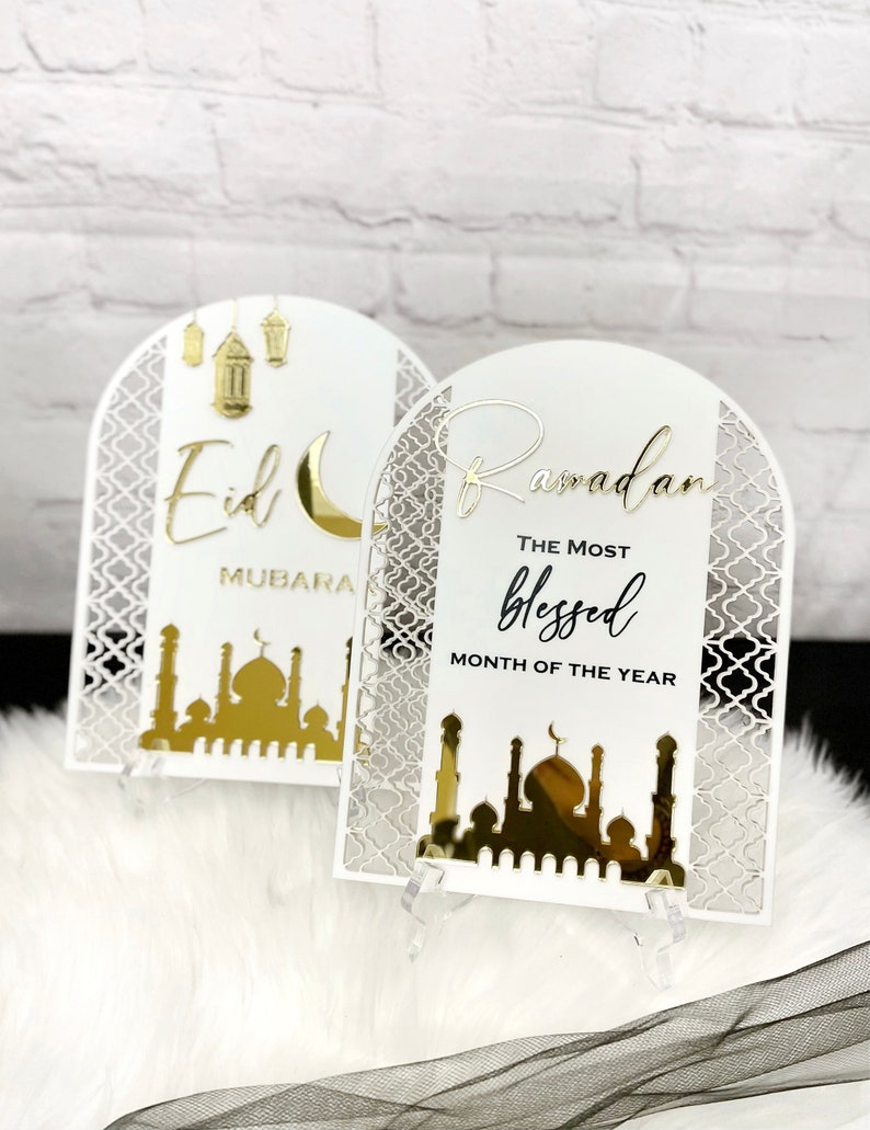 Eid Mubarak Sign Ramadan Mubarak Sign Gold & White - Etsy