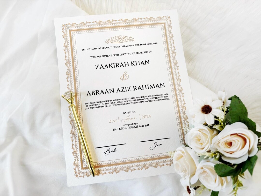 Nikkah Contract, Personalized Nikkah Contract, Nikkah Nama, Nikkah ...