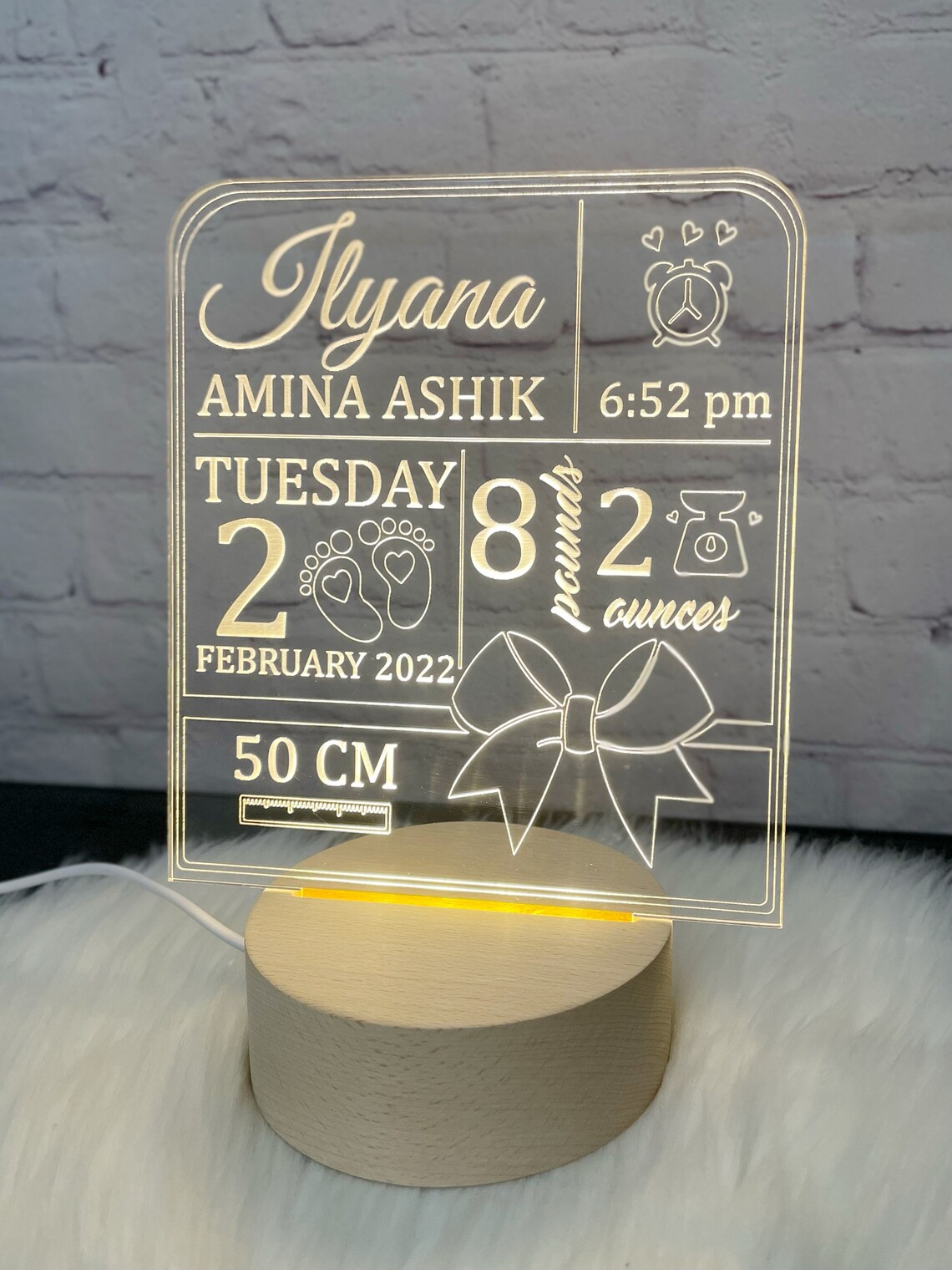 Birth Stats Sign Baby's Birth Stats Lamp for Nursery - Etsy