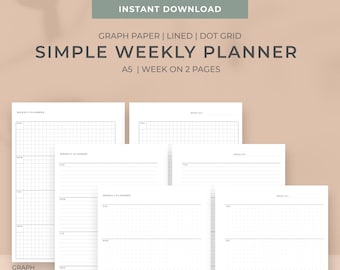 Undated Weekly Planner Printable A5 Horizontal Weekly - Etsy