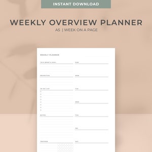 A5 Minimal Weekly Overview Planner Template Printable Week on A Page ...