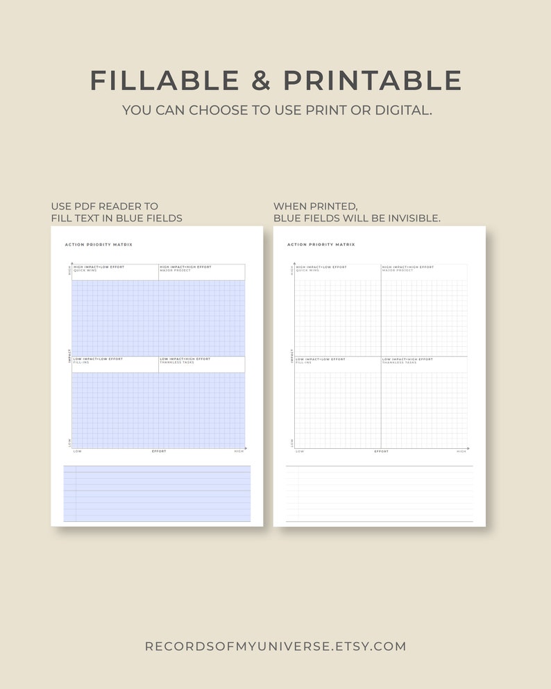 Printable & Editable A4, Letter Size Action Priority Matrix Template ...