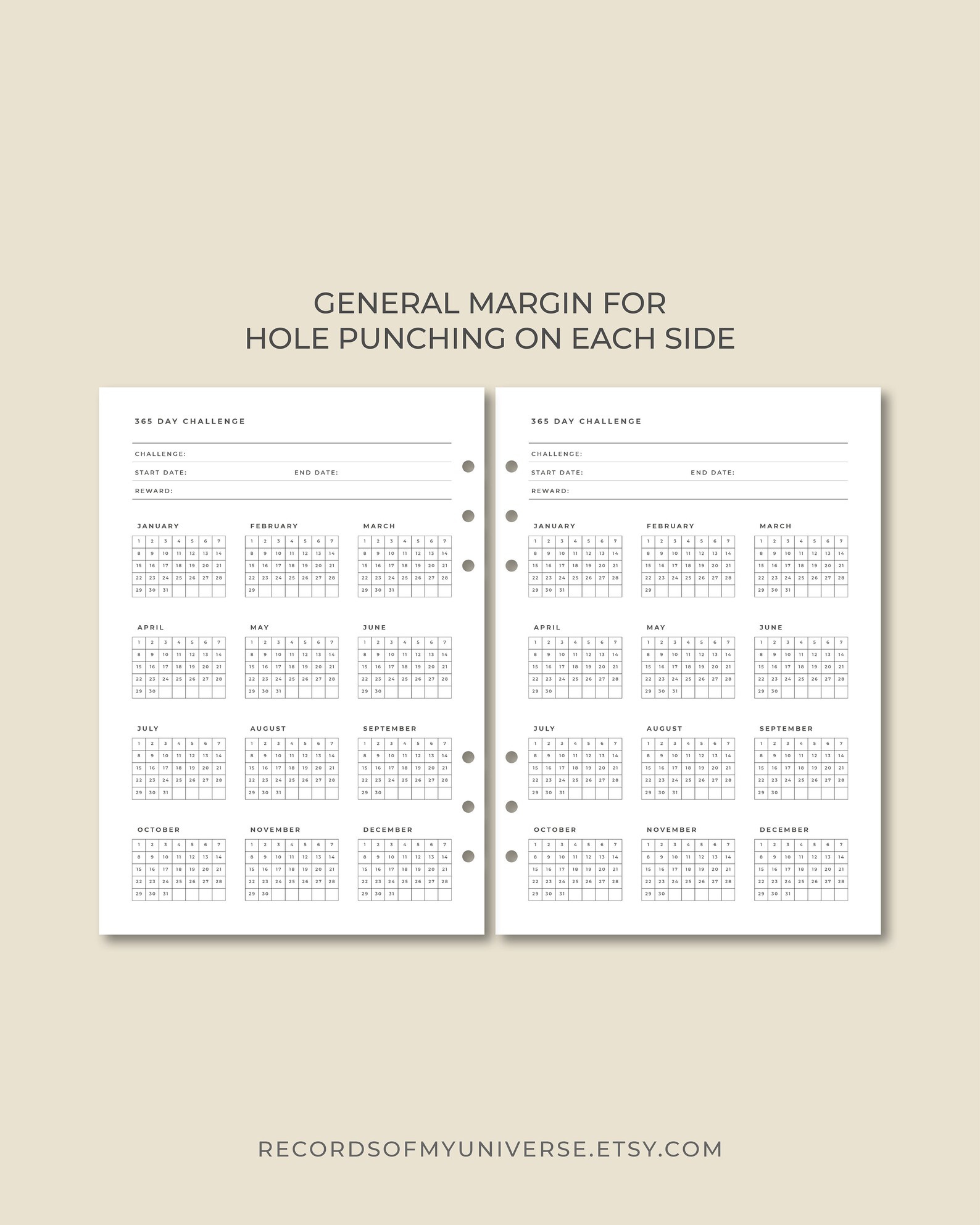 Printable 365 Day Challenge Goal Tracker | A4, A5, Letter, Half Letter ...