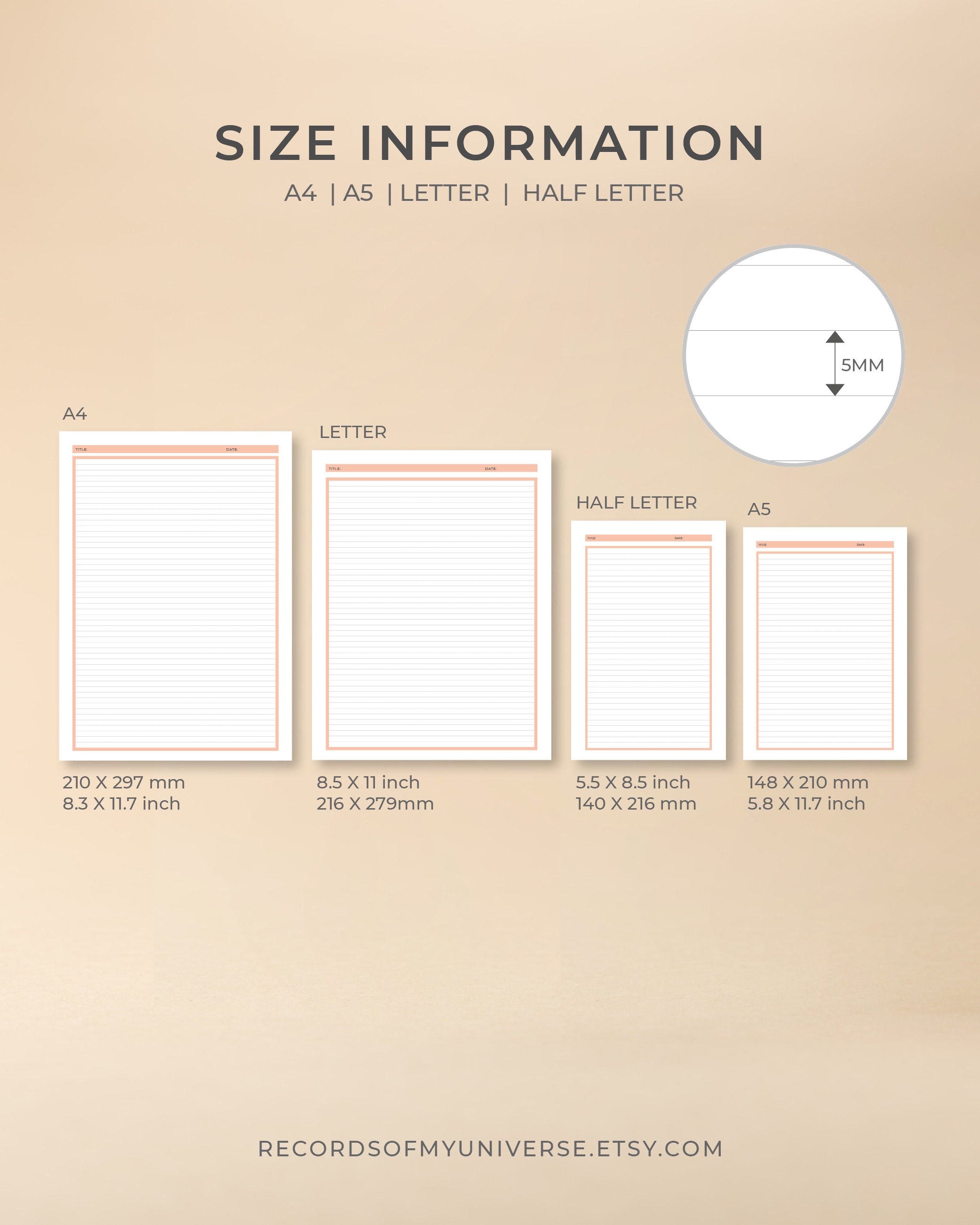 5 Colors of Printable 5mm Lined Note Paper Available in 4 Sizes | A4 ...