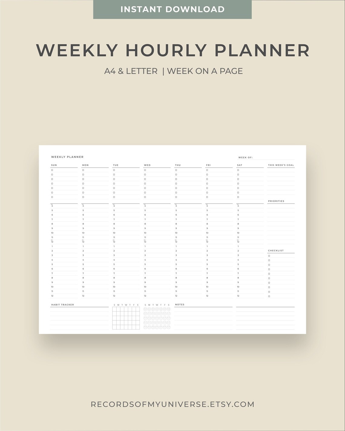 Editable & Printable _ A4 Letter Size Weekly Hourly Schedule - Etsy