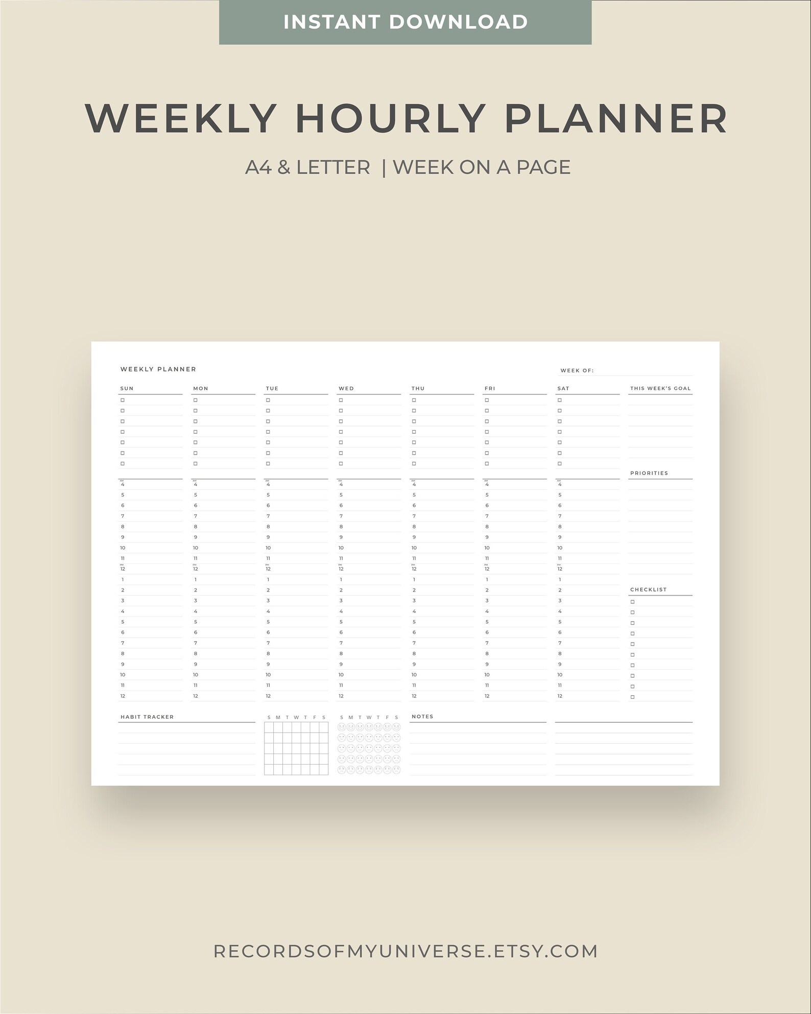 Editable & Printable _ A4 Letter Size Weekly Hourly Schedule - Etsy