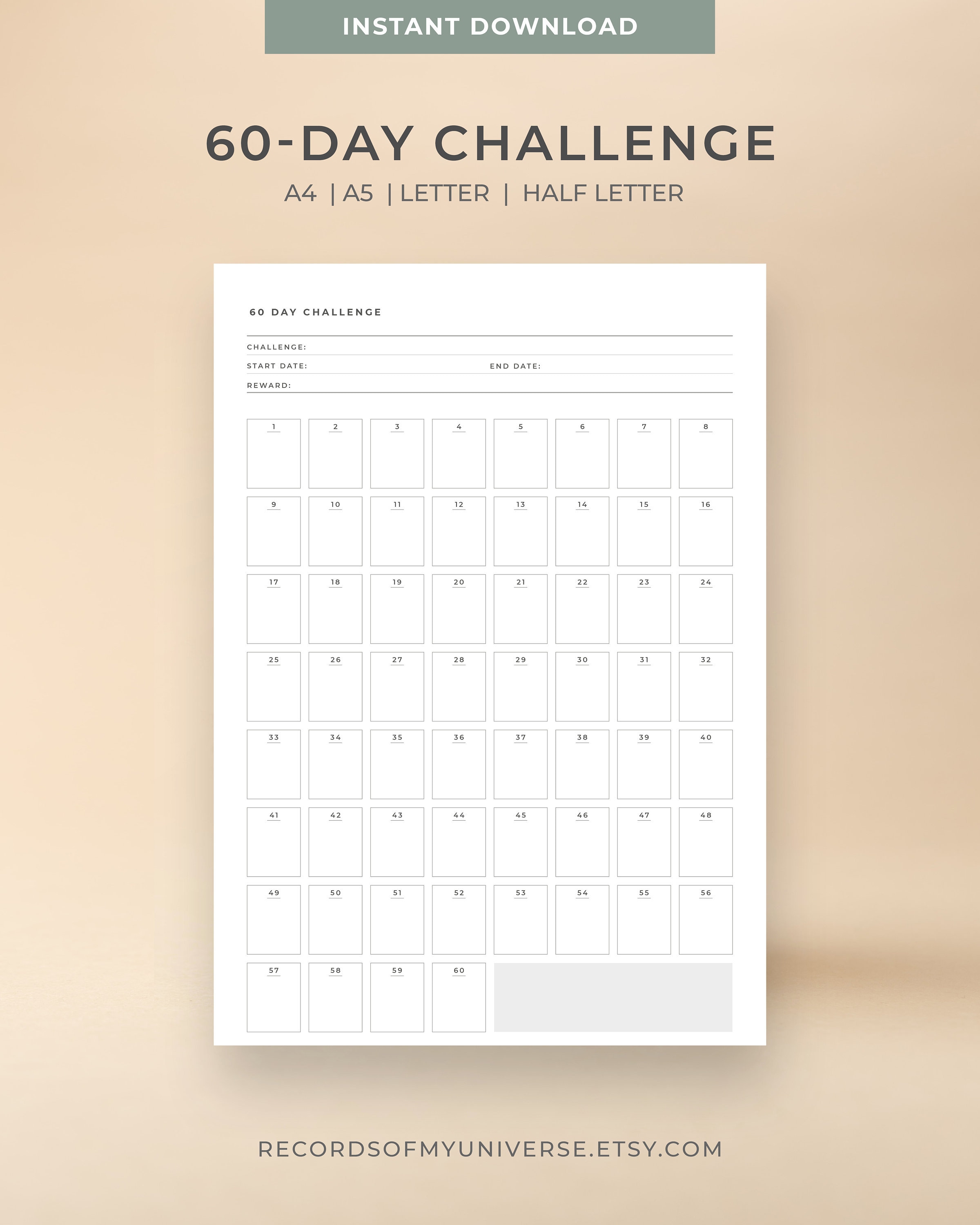 Ausdruckbar & Editierbar 60 Day Challenge Goal Tracker | A4, A5 ...