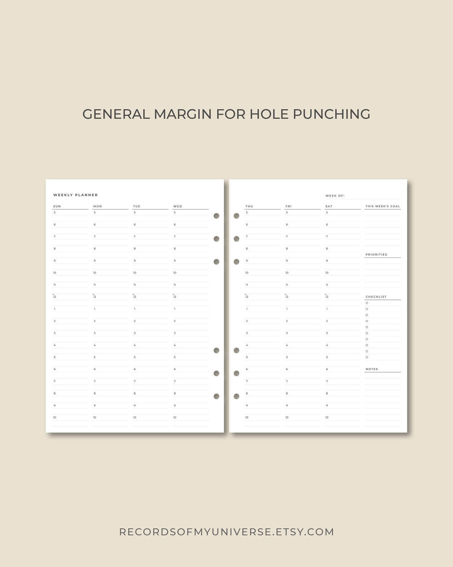 A5 Half Hour Weekly Schedule Planner Template Printable | Week on 2 ...