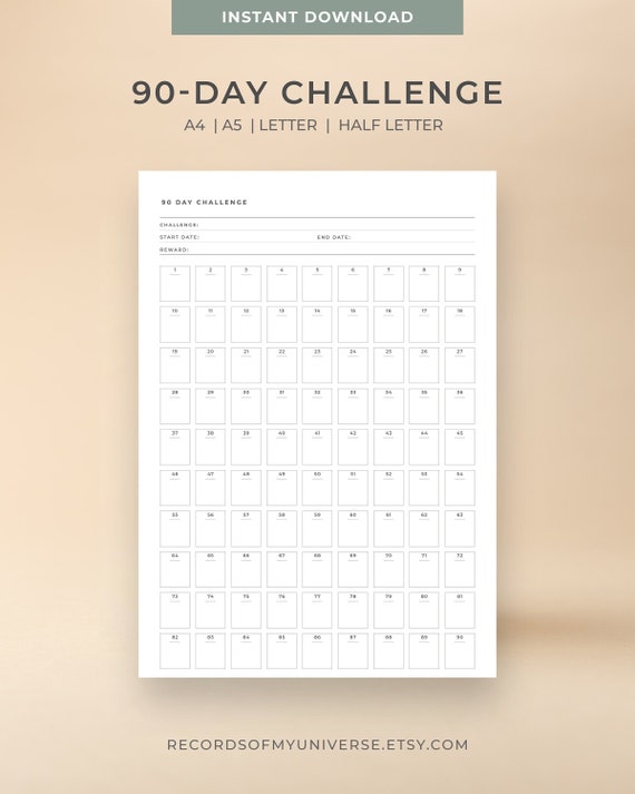 Printable & Editable 90 Day Challenge Goal Tracker A4 A5 | Etsy
