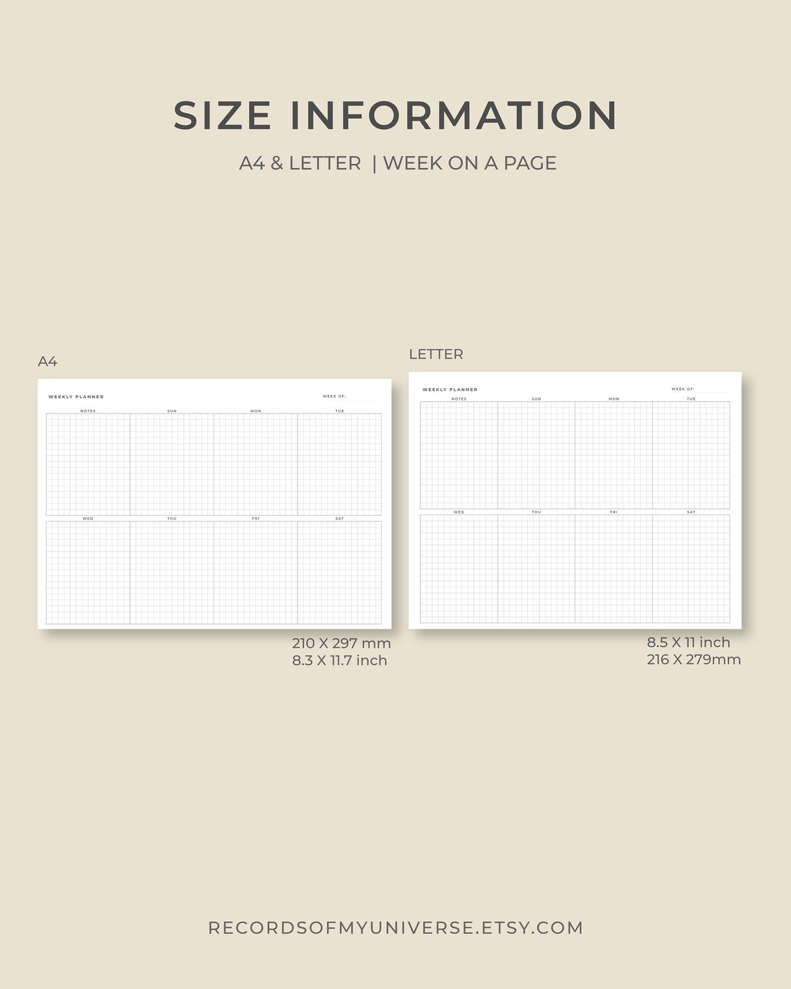 Editable & Printable _ A4 , Letter Size Minimal Weekly Square Grid ...