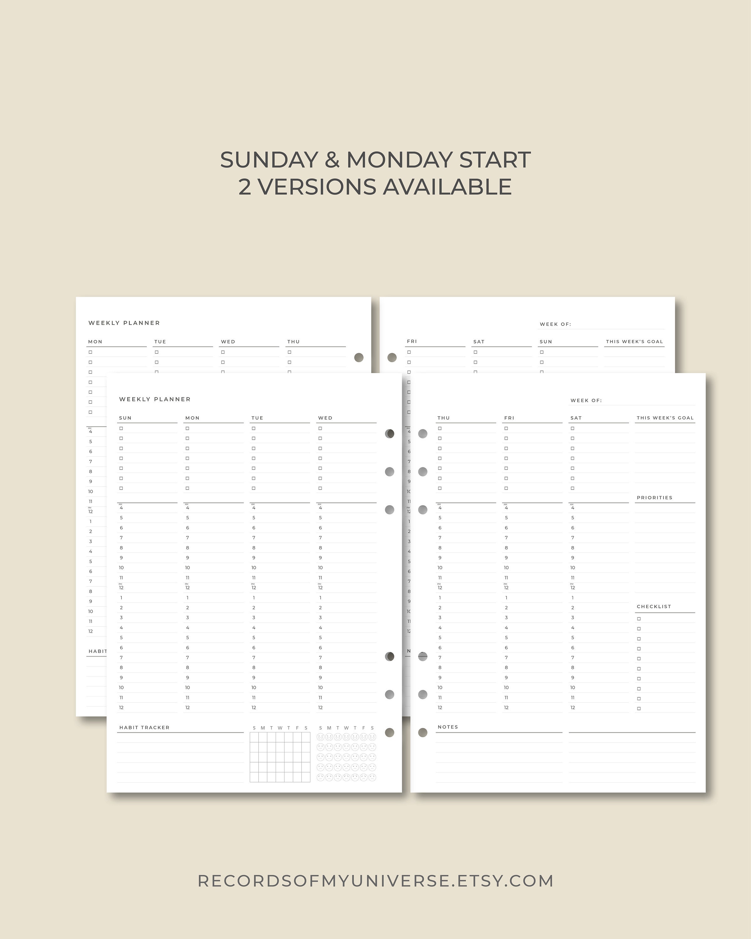 A5 Minimal Weekly Hourly Schedule Planner Template Printable | Week on ...