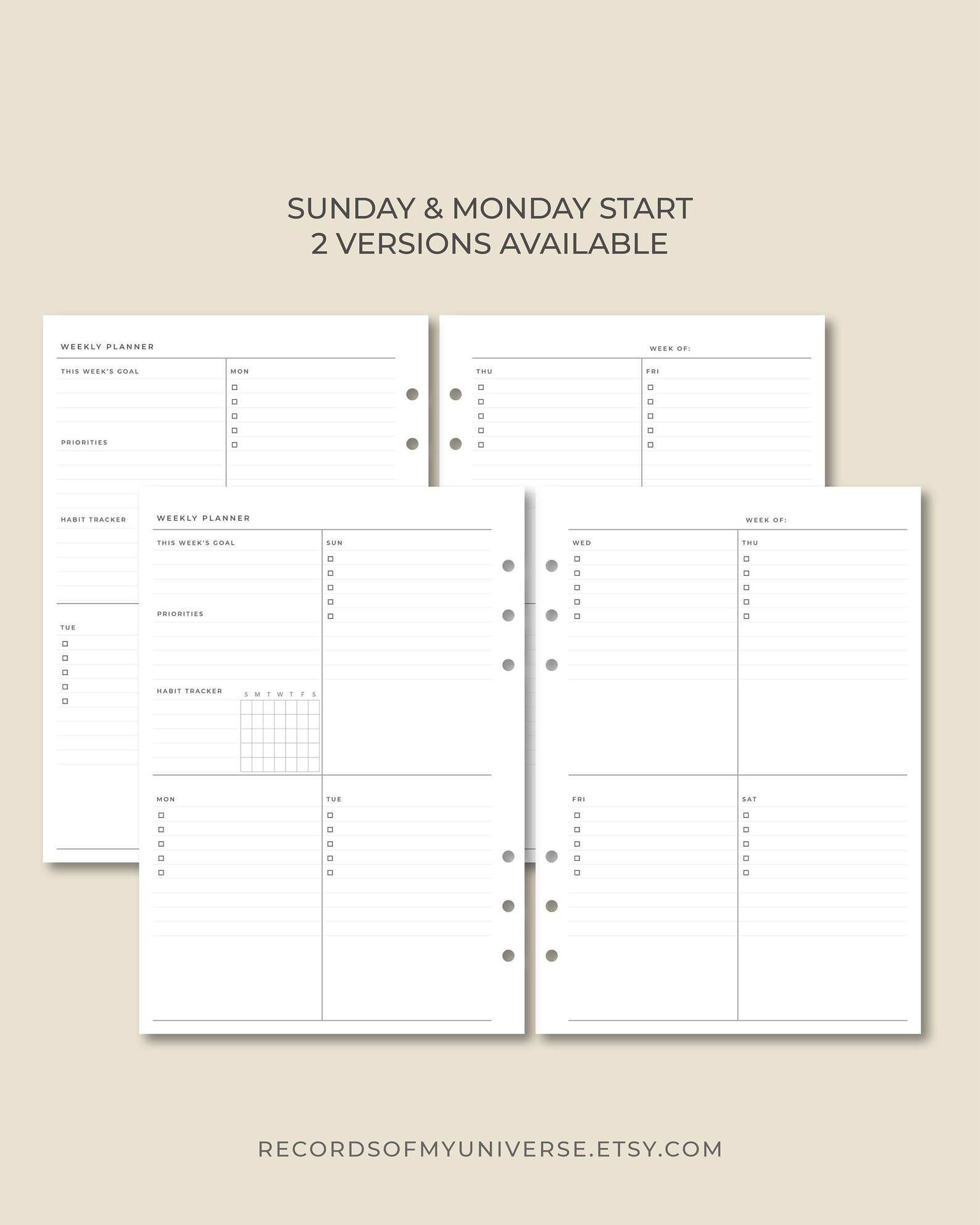 A5 Undated Minimal Weekly Planner Template Printable | Weekly Agenda ...