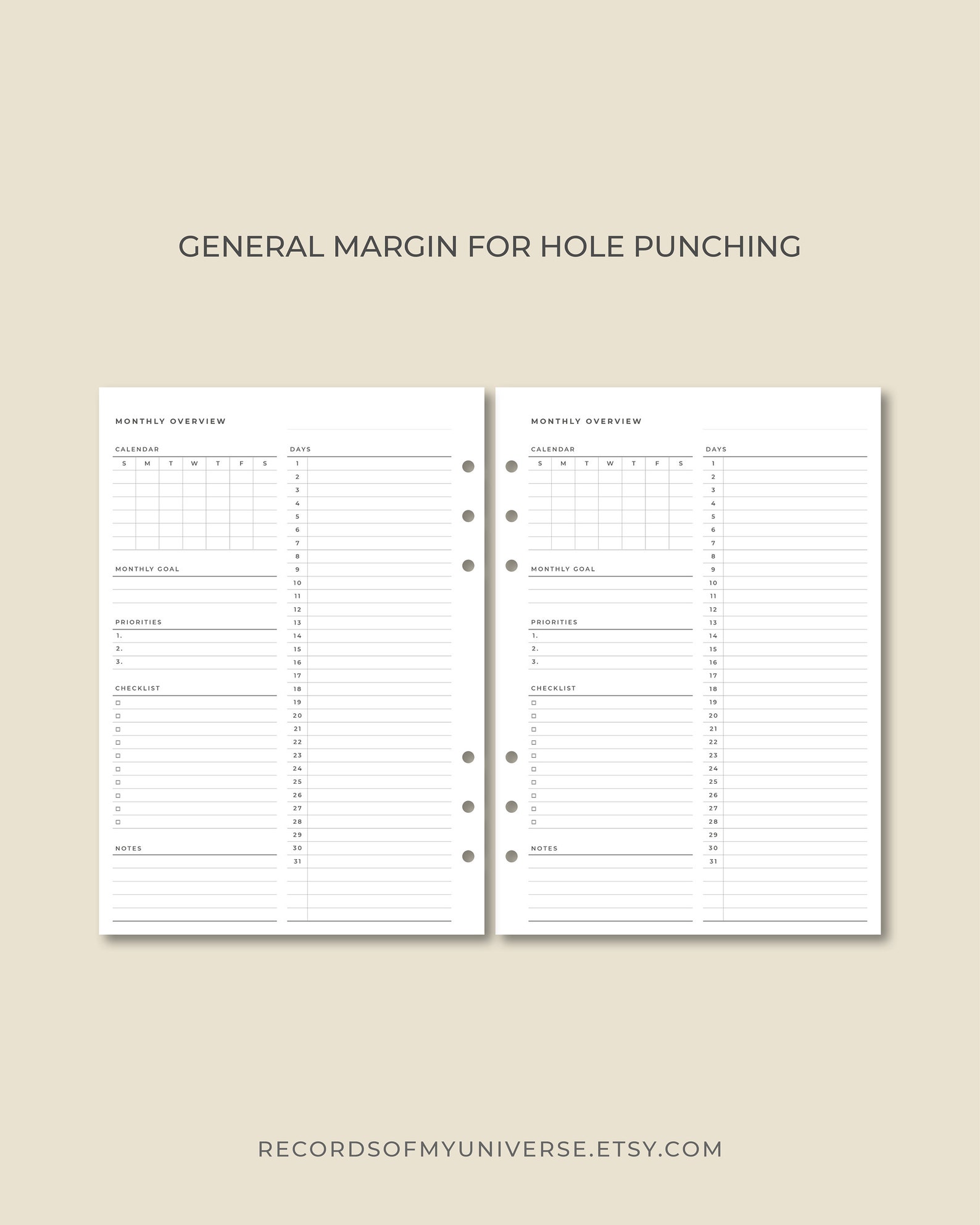 A5 Minimal Monthly Overview Planner Template Printable | 2 Types ...