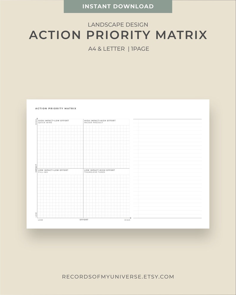 Printable & Editable A4, Letter Size Action Priority Matrix Landscape ...