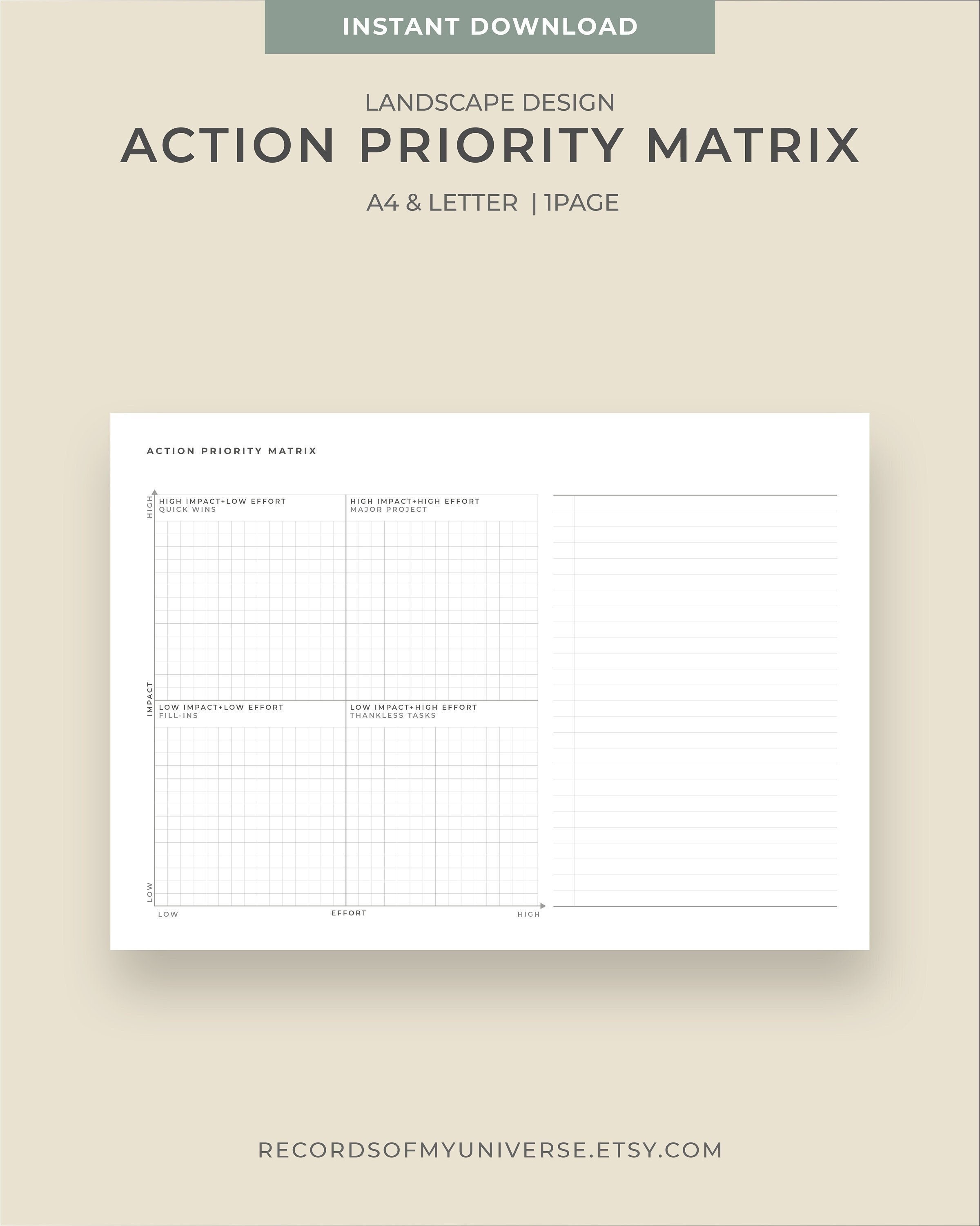 Printable & Editable A4, Letter Size Action Priority Matrix Landscape ...