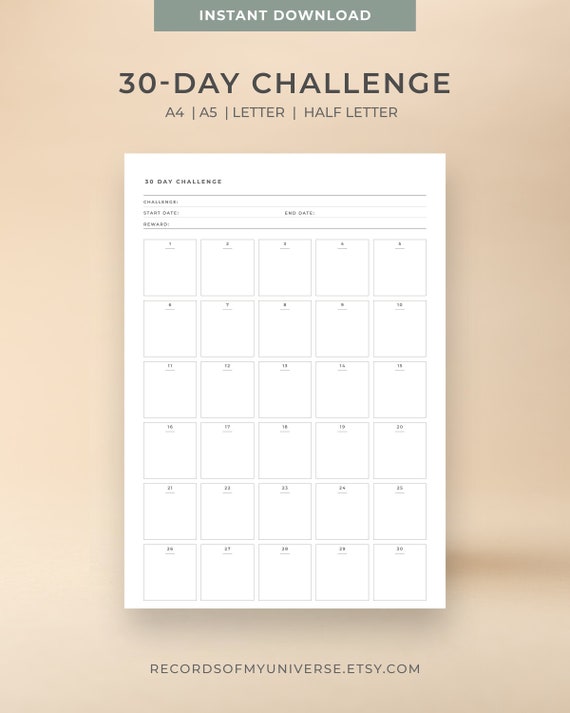 Printable & Editable 30 Day Challenge Goal Tracker A4 A5 | Etsy