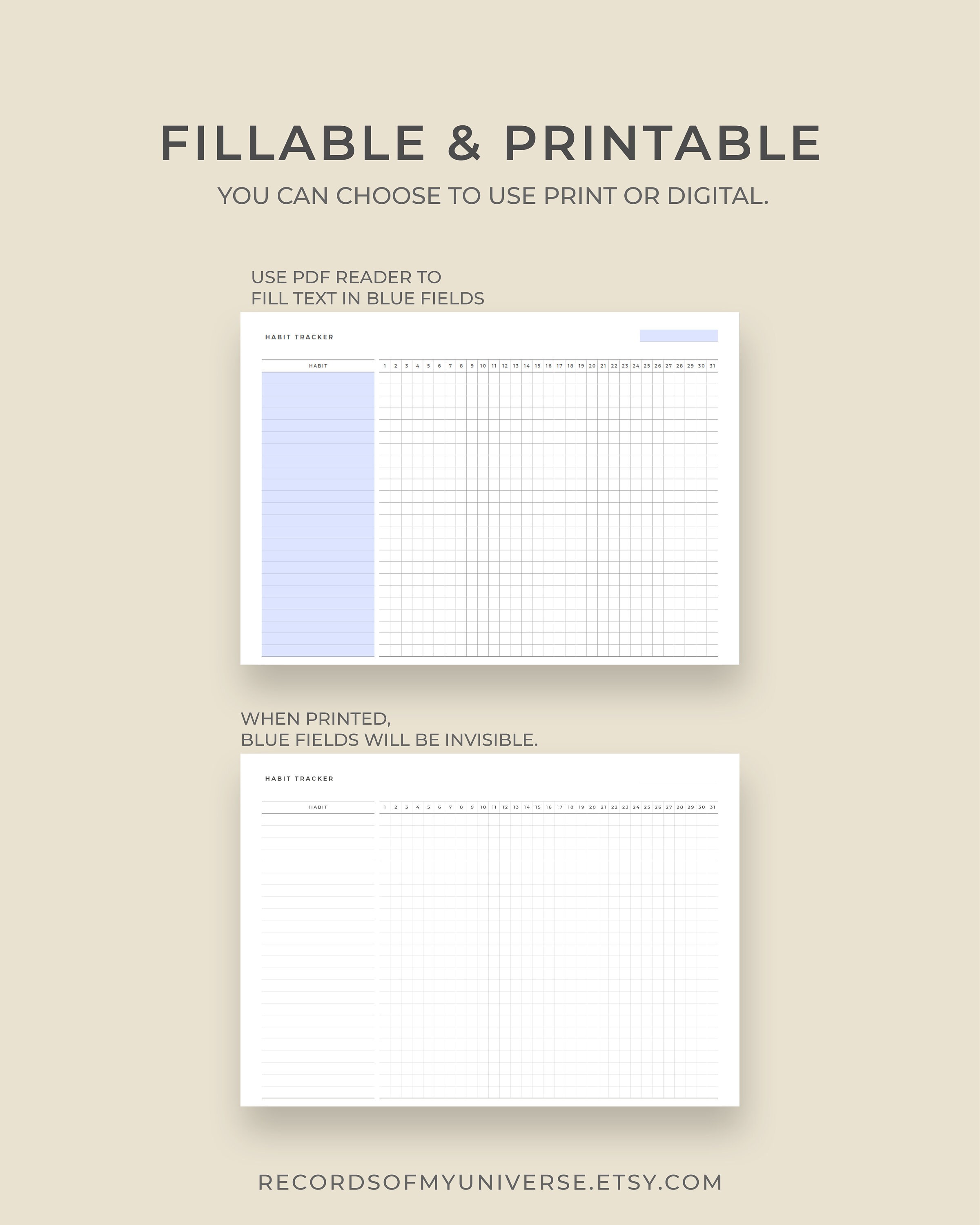 Printable & Editable Minimal Habit Tracker A4, Letter Size Instant ...
