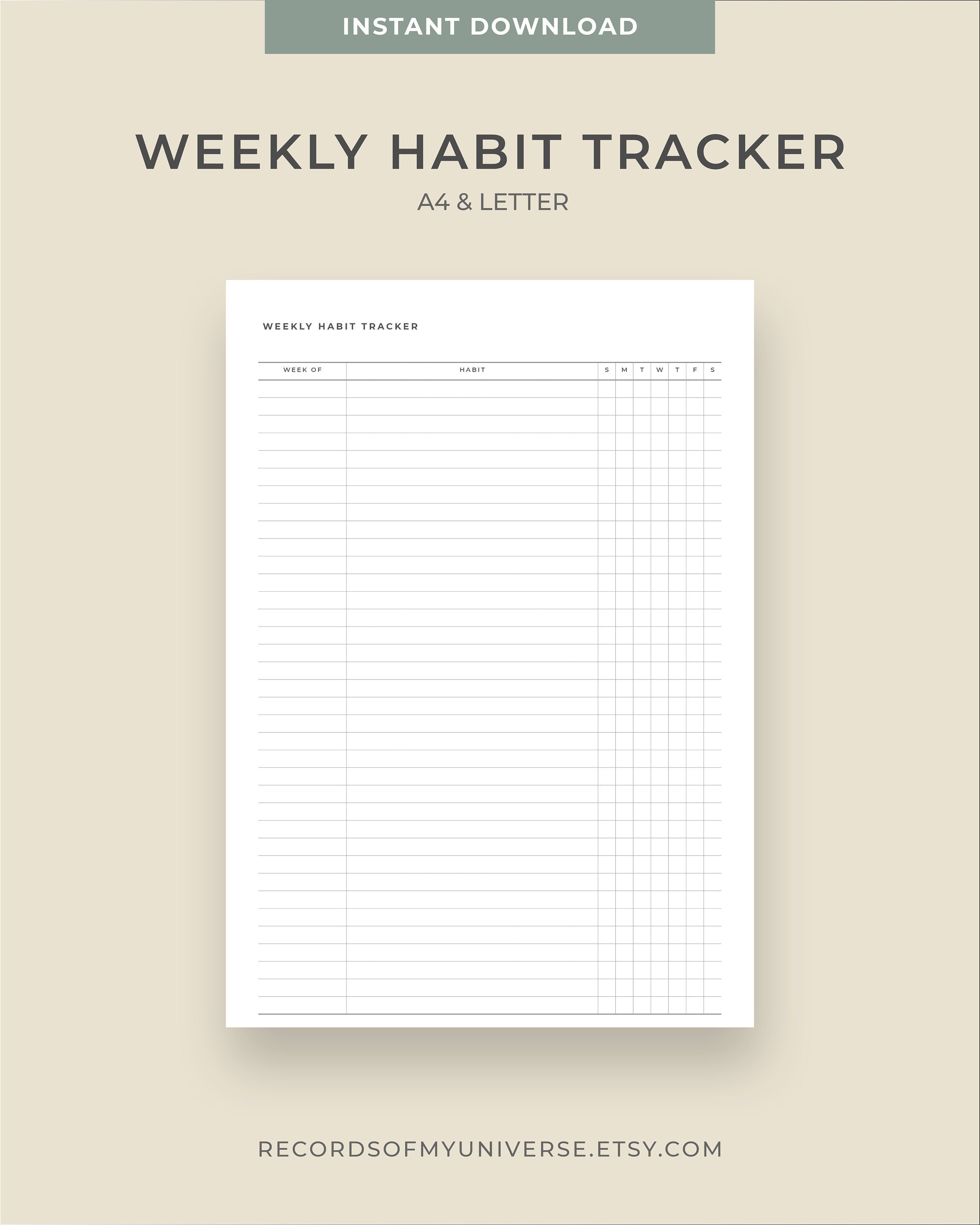 Printable & Editable Weekly Habit Tracker | Mon,sun Start | A4, Letter ...