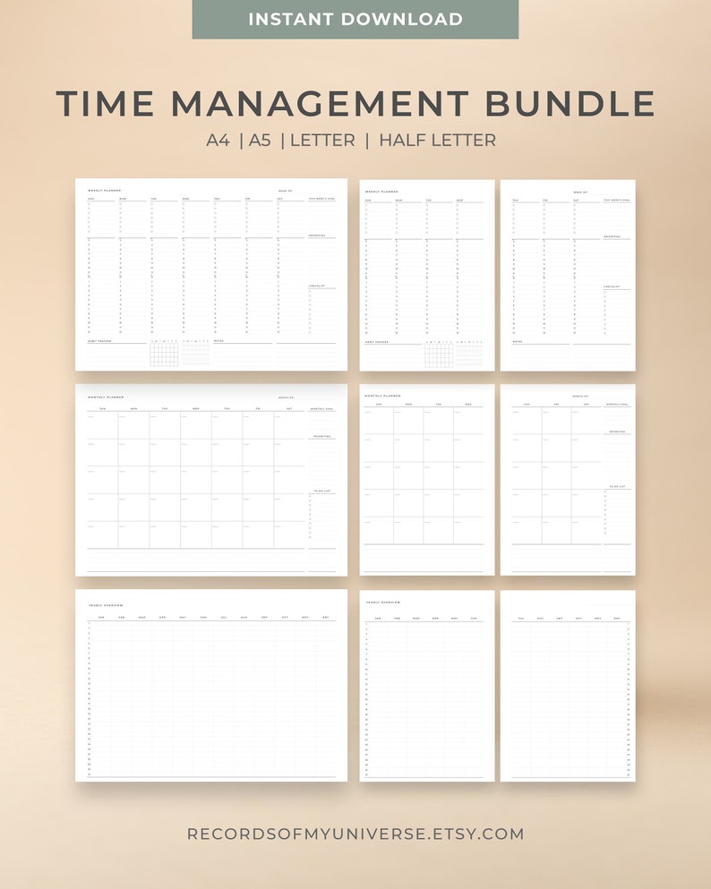 Printable & Editable Time Management Bundle | A4, A5, Letter, Half ...