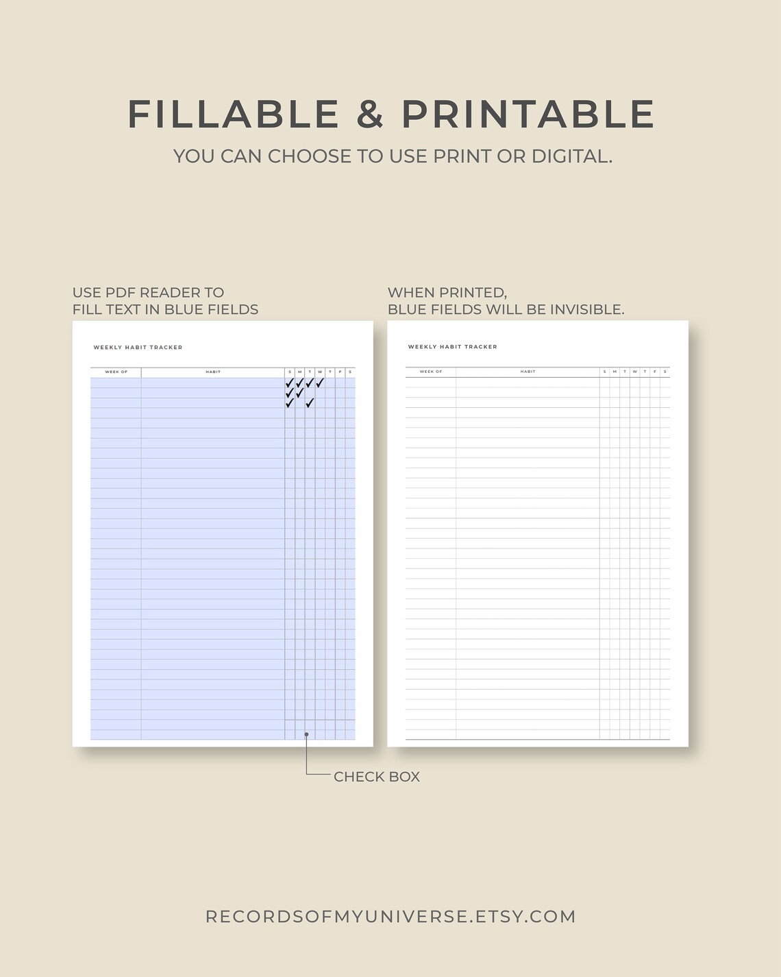 Printable & Editable Weekly Habit Tracker Mon,sun Start A4, Letter Size ...