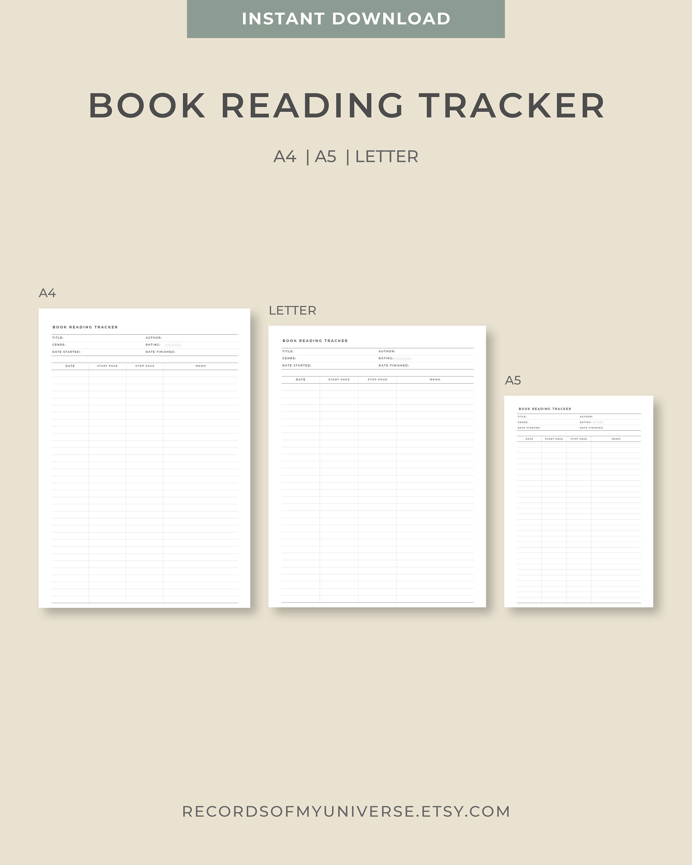 Printable & Editable Book Reading Planner Package A4, A5, Letter Size ...