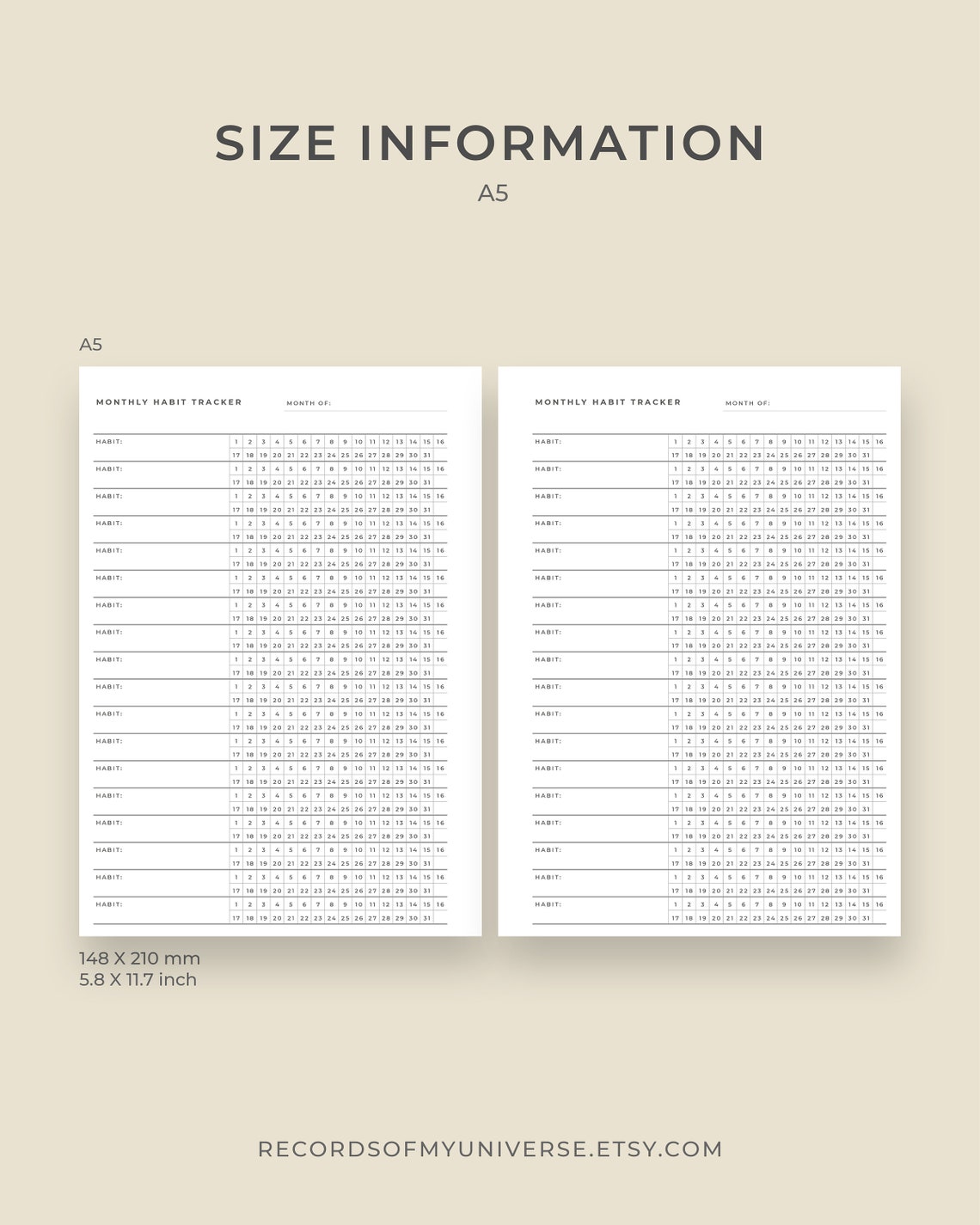 A5 Monthly Habit Tracker Template Printable 2 Types A5 | Etsy