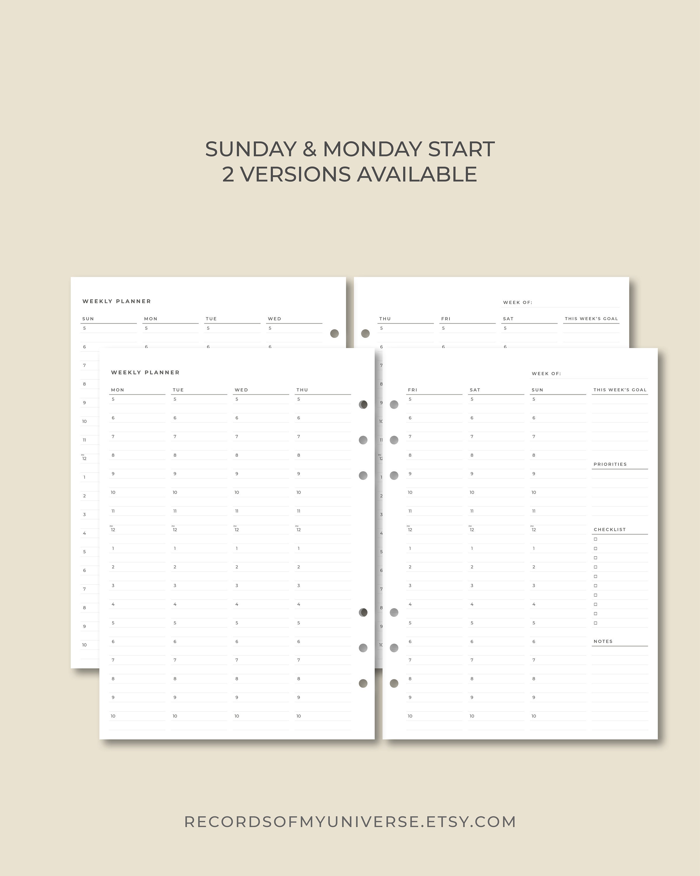 A5 Half Hour Weekly Schedule Planner Template Printable | Week on 2 ...