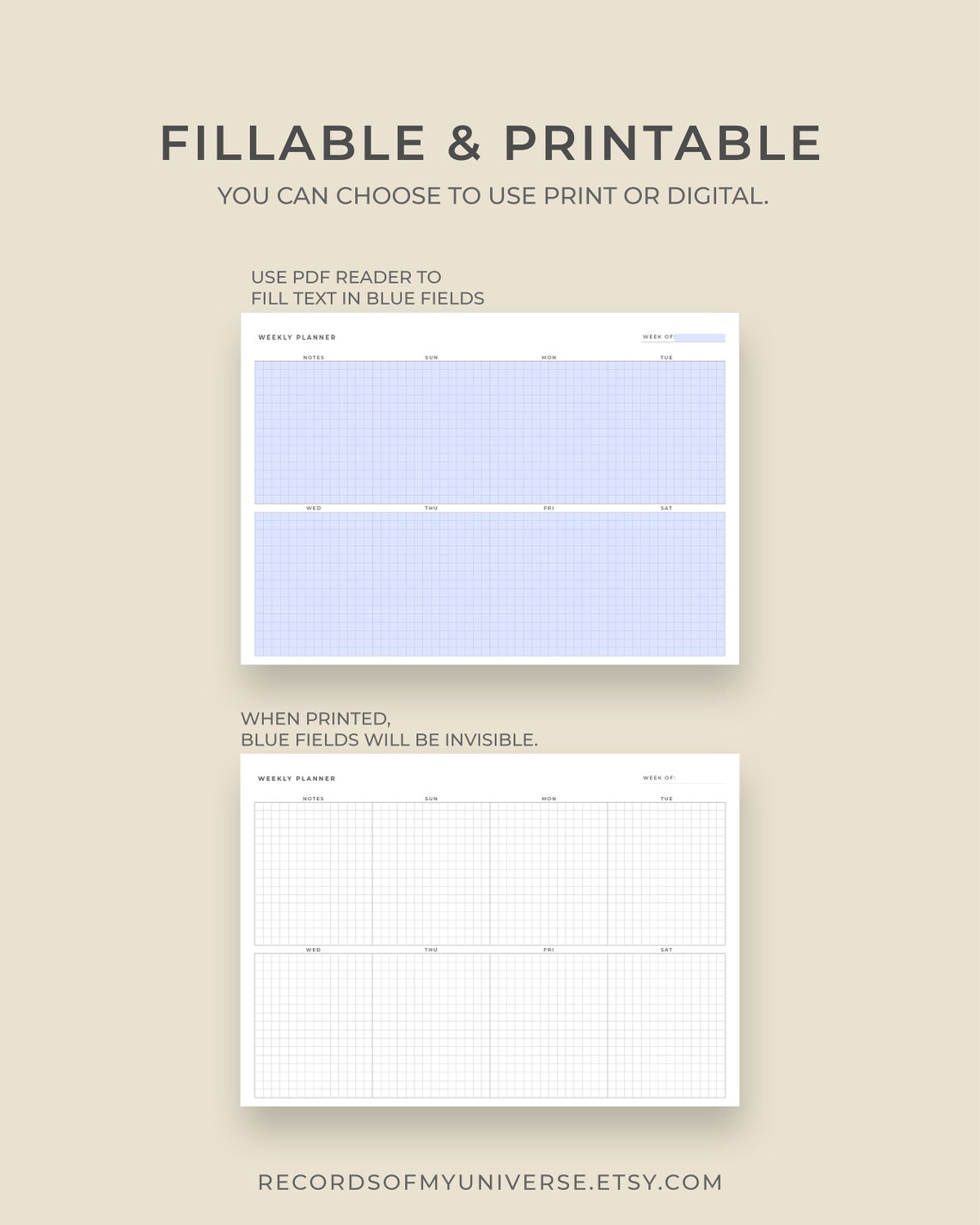 Editable & Printable _ A4 , Letter Size Minimal Weekly Square Grid ...