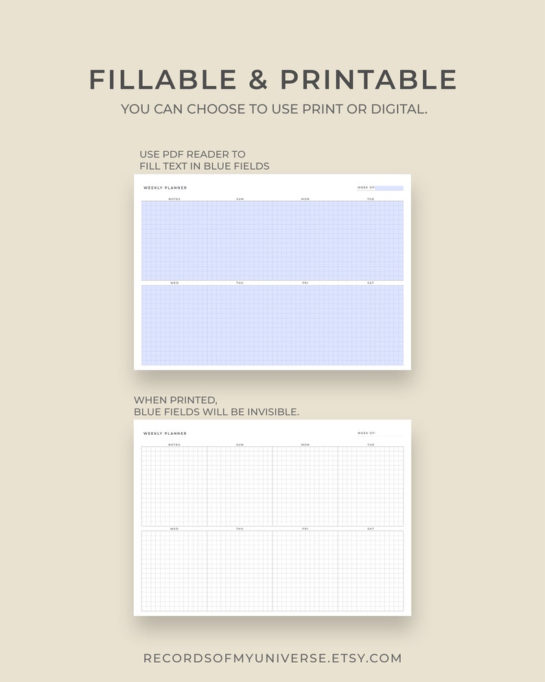 Editable & Printable _ A4 , Letter Size Minimal Weekly Square Grid ...
