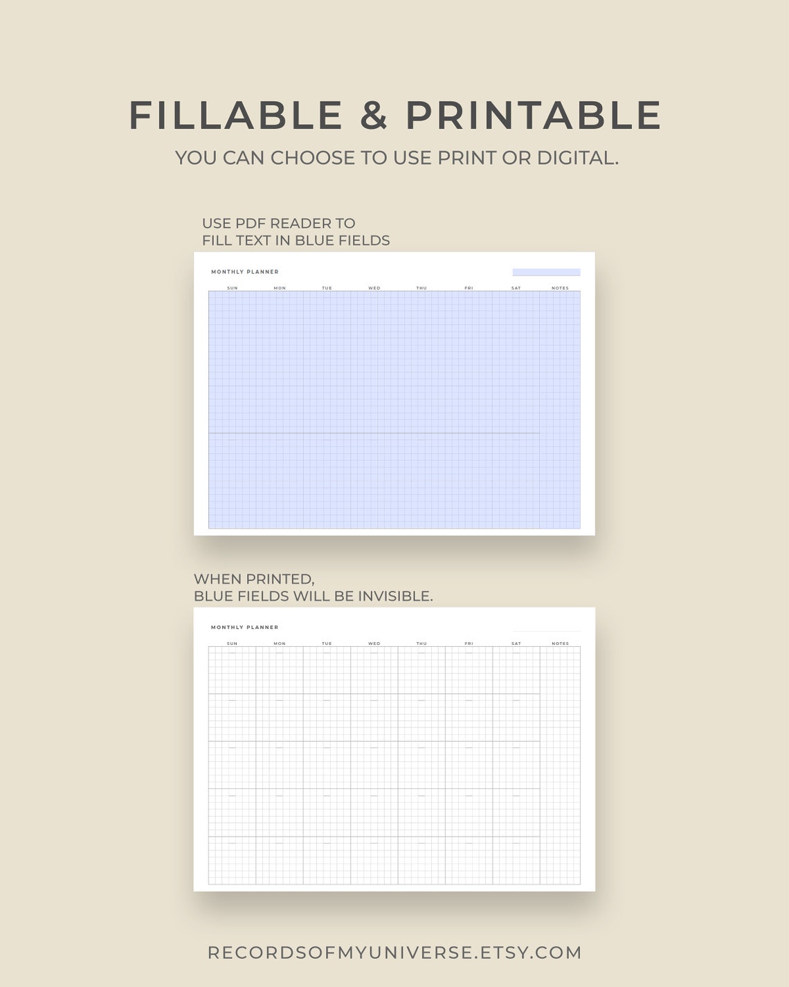 Printable & Editable Minimal Square Grid Planner Template Printable ...