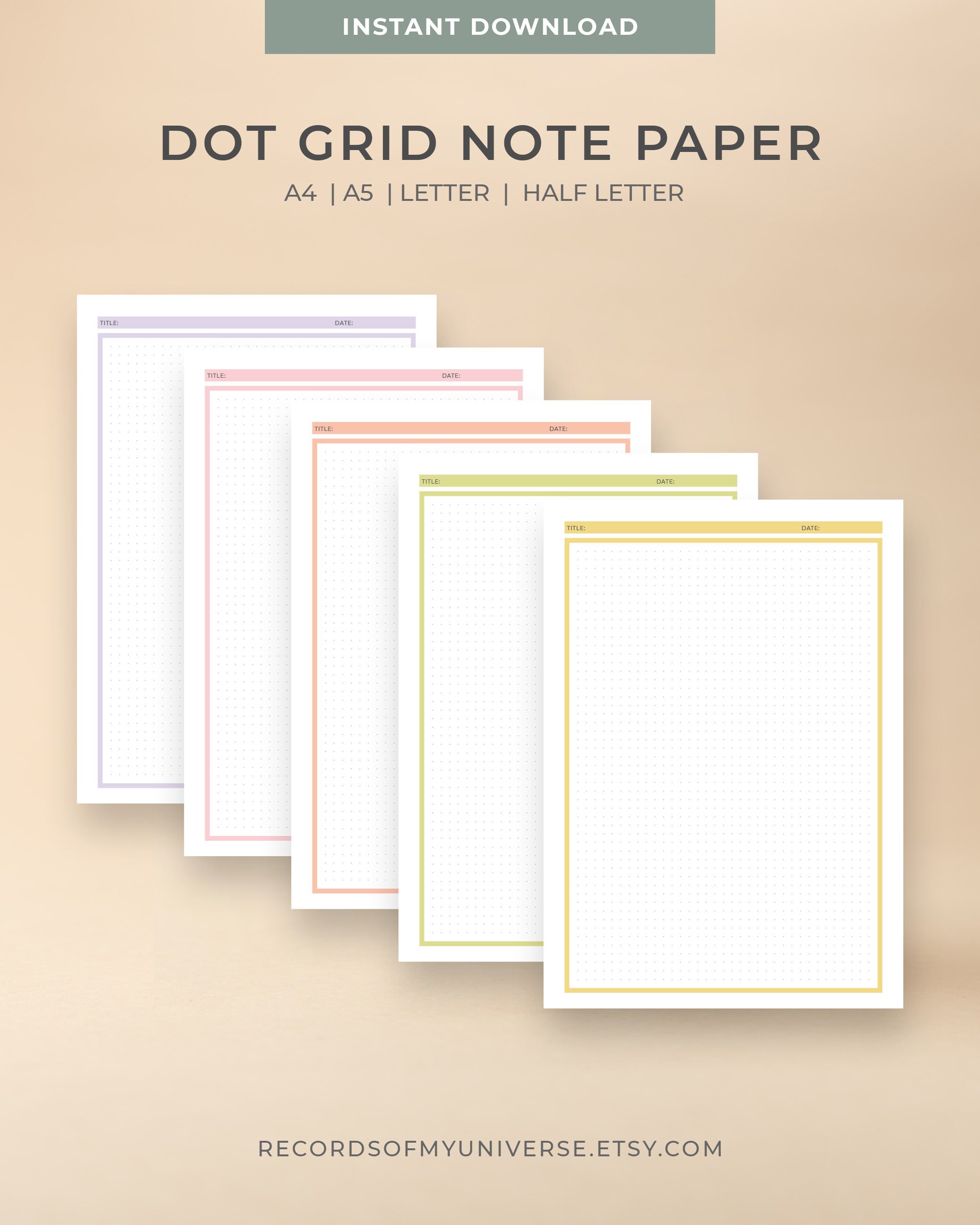 5 Colors of Printable Dot Grid Paper Available in 4 Sizes A4, A5 ...