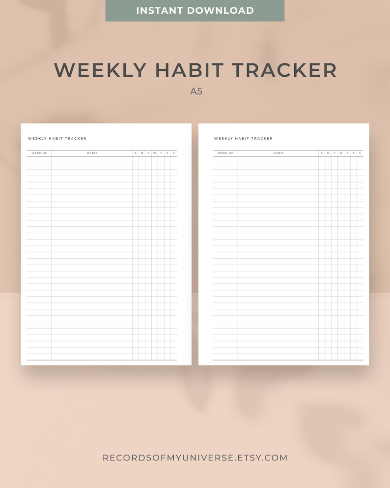 A5 Weekly Habit Tracker Template Printable| Mon & Sun Start | A5 Size ...