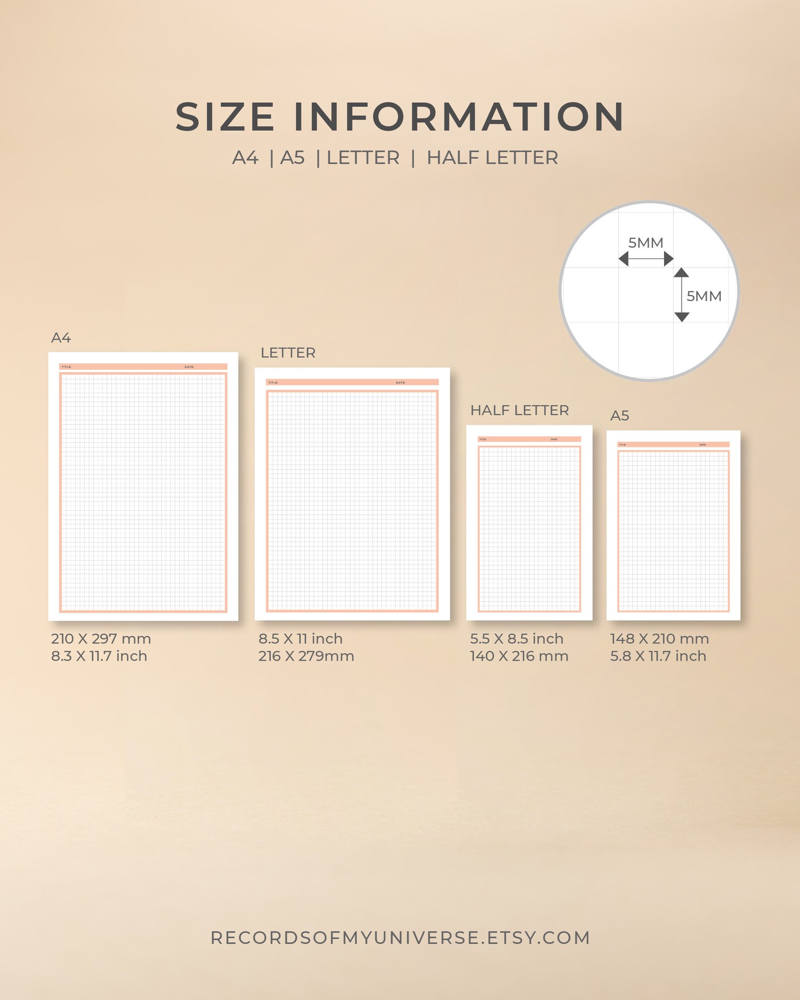 5 Colors of Printable Square Grid Paper Available in 4 Sizes | A4, A5 ...