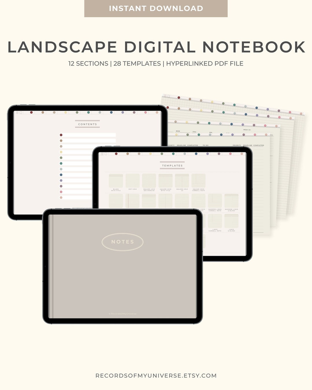 12 Sections of Landscape Digital Notebook Template Hyperlinked PDF File ...