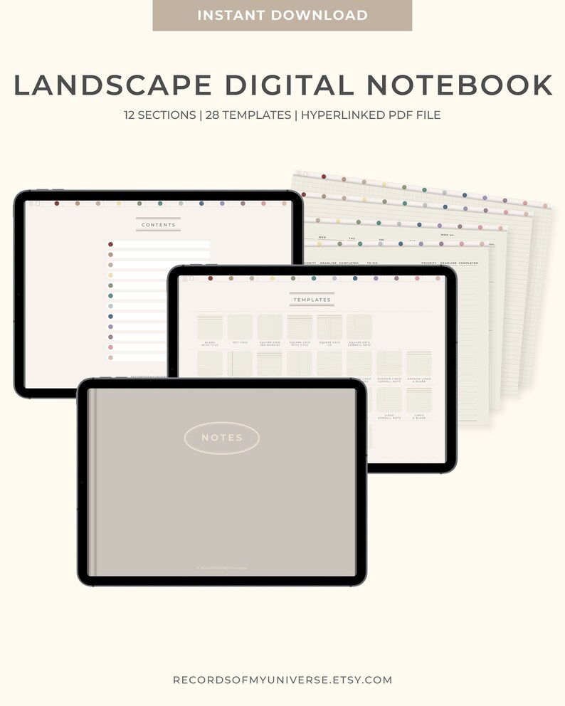 12 Sections of Landscape Digital Notebook Template Hyperlinked PDF File ...