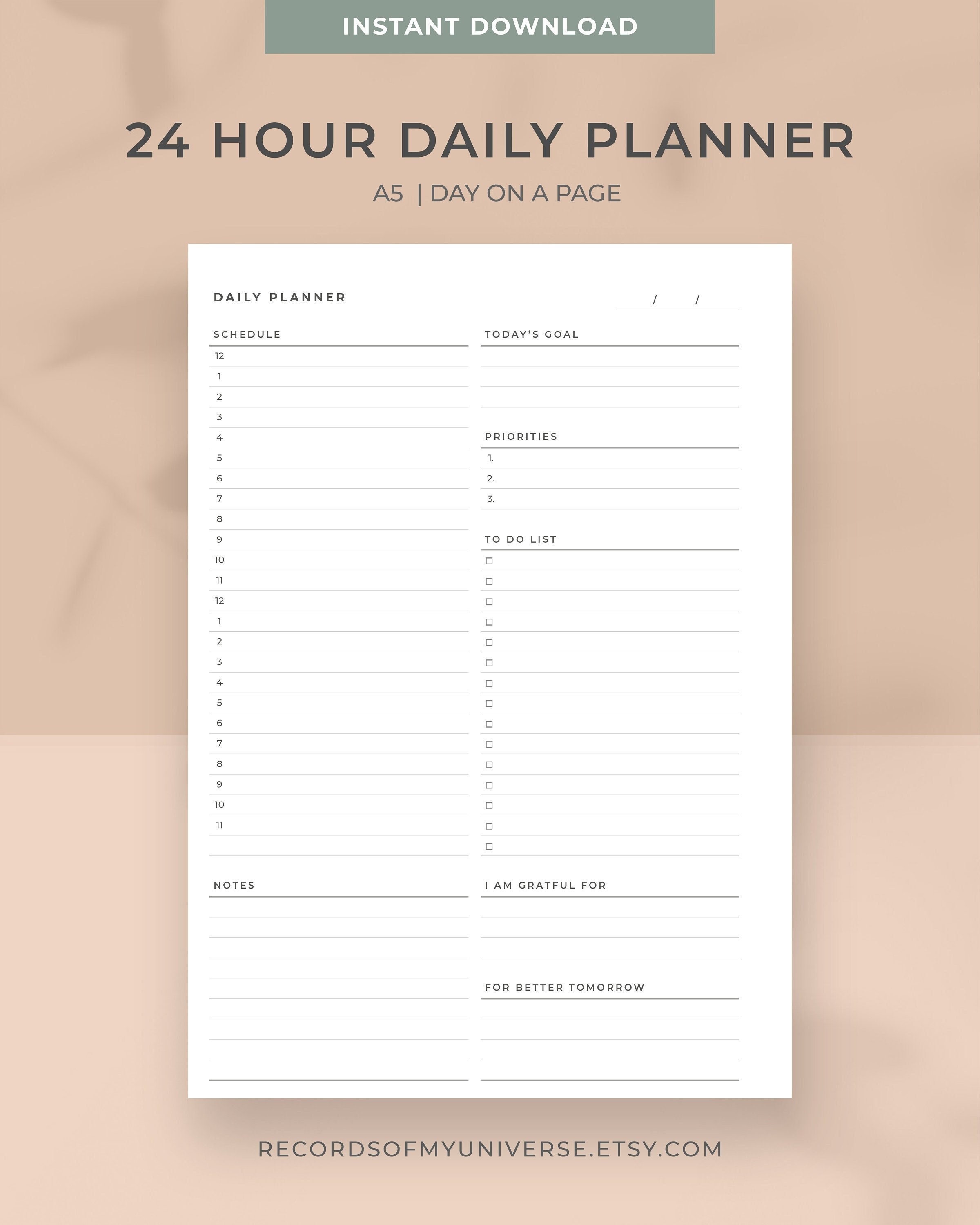 24 Hour Daily Schedule Template