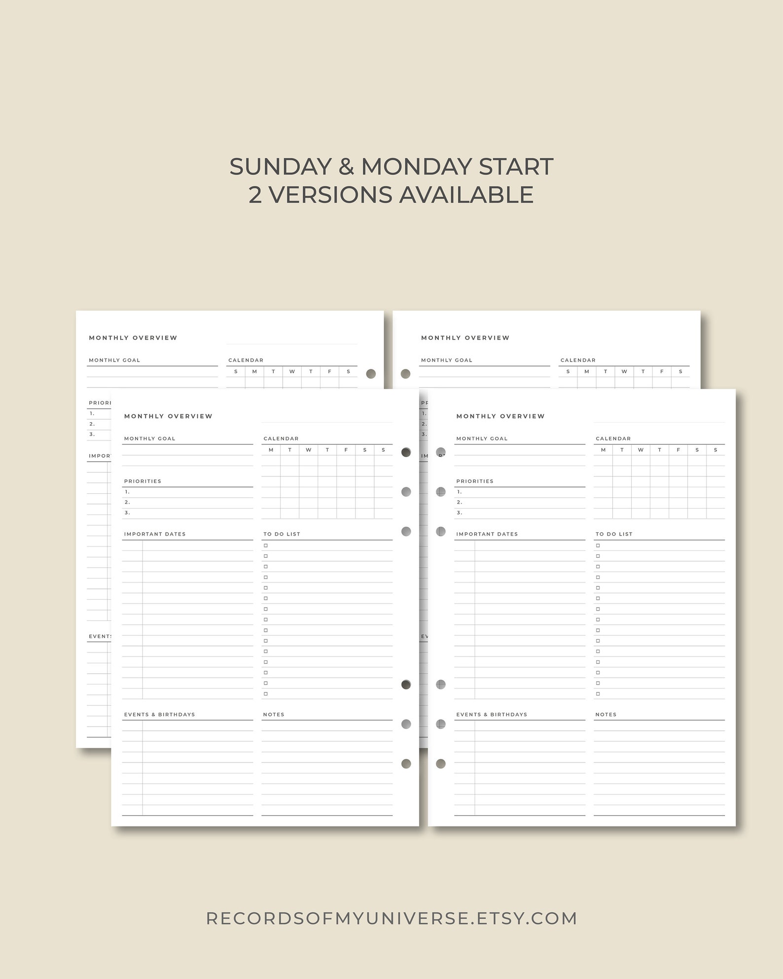 A5 Minimal Monthly Overview Planner Template Printable | 2 Types ...