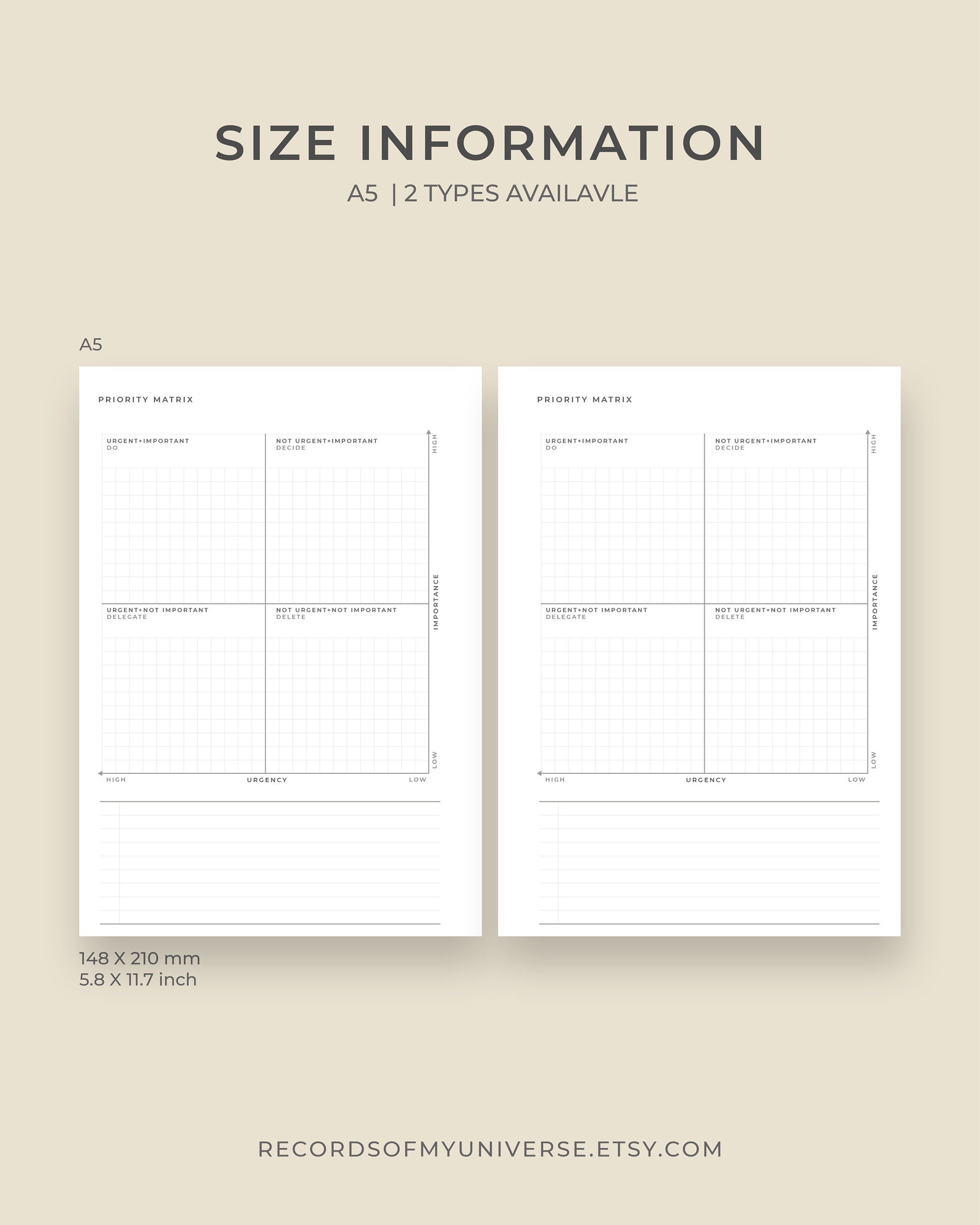 A5 Eisenhower Priority Matrix Template PDF Printable | Importance ...