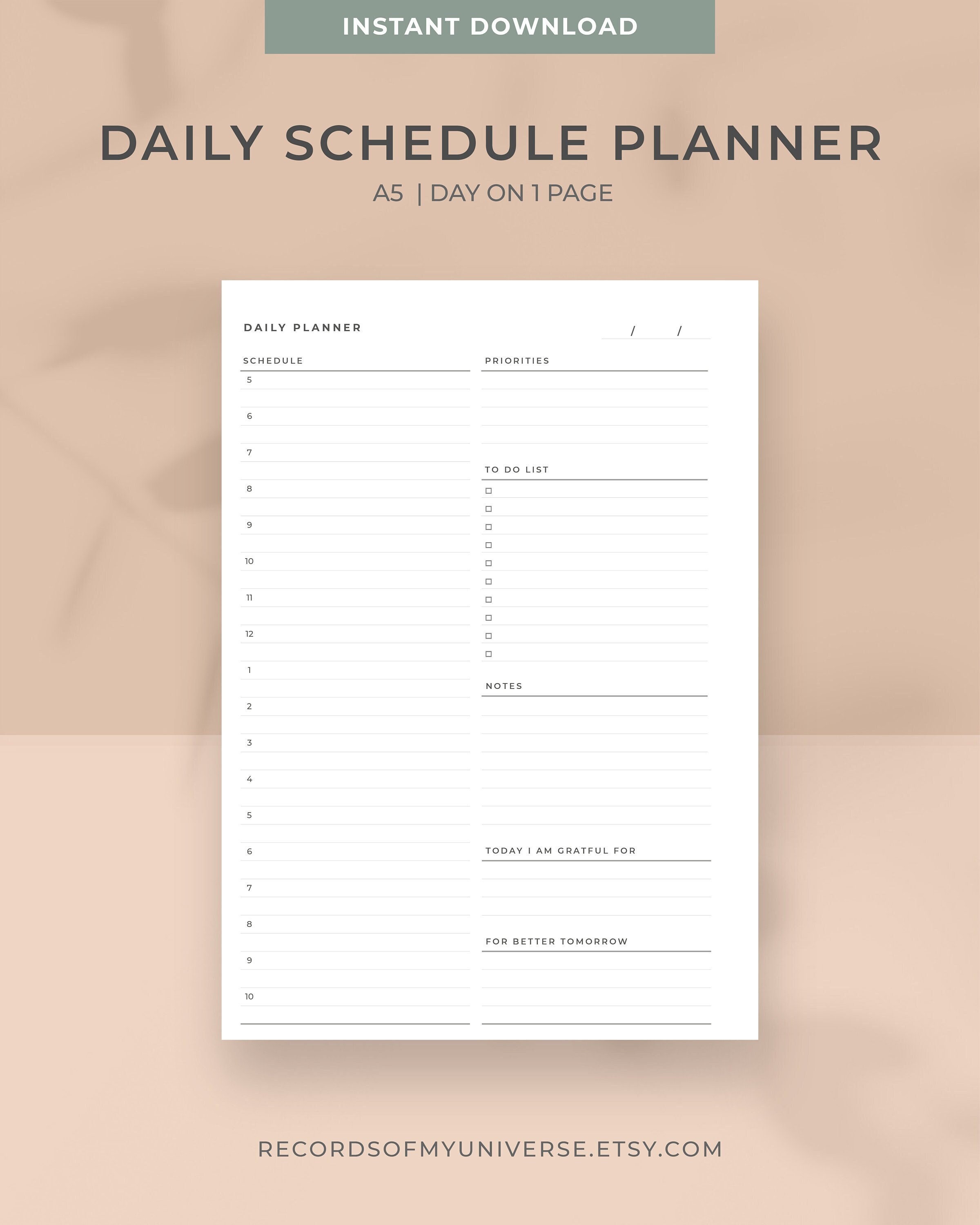 Plantilla De Horario Diario De 5 Minutos Crea Horarios Personalizados