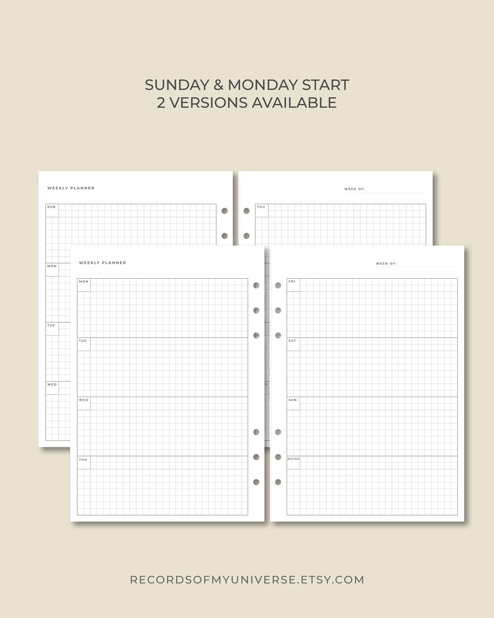 A5 Simple and Minimal Weekly Planner Template Printable | Graph Paper ...