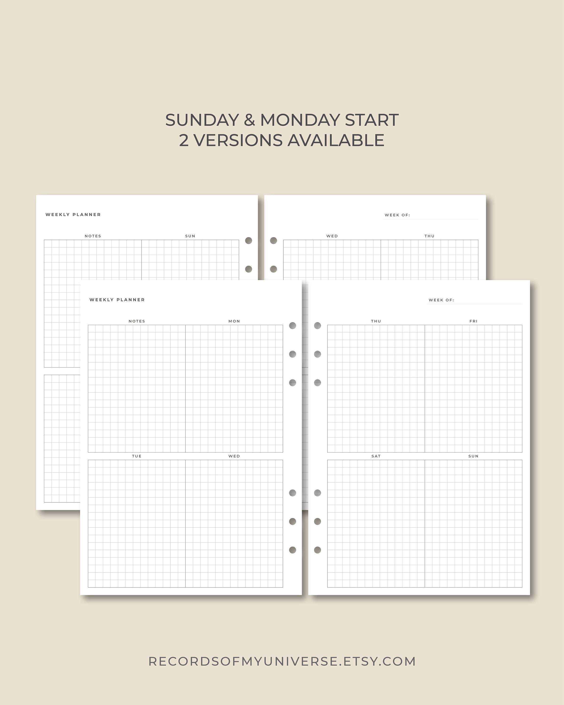 A5 Size Minimal Square Grid Design Weekly Planner Template Printable ...