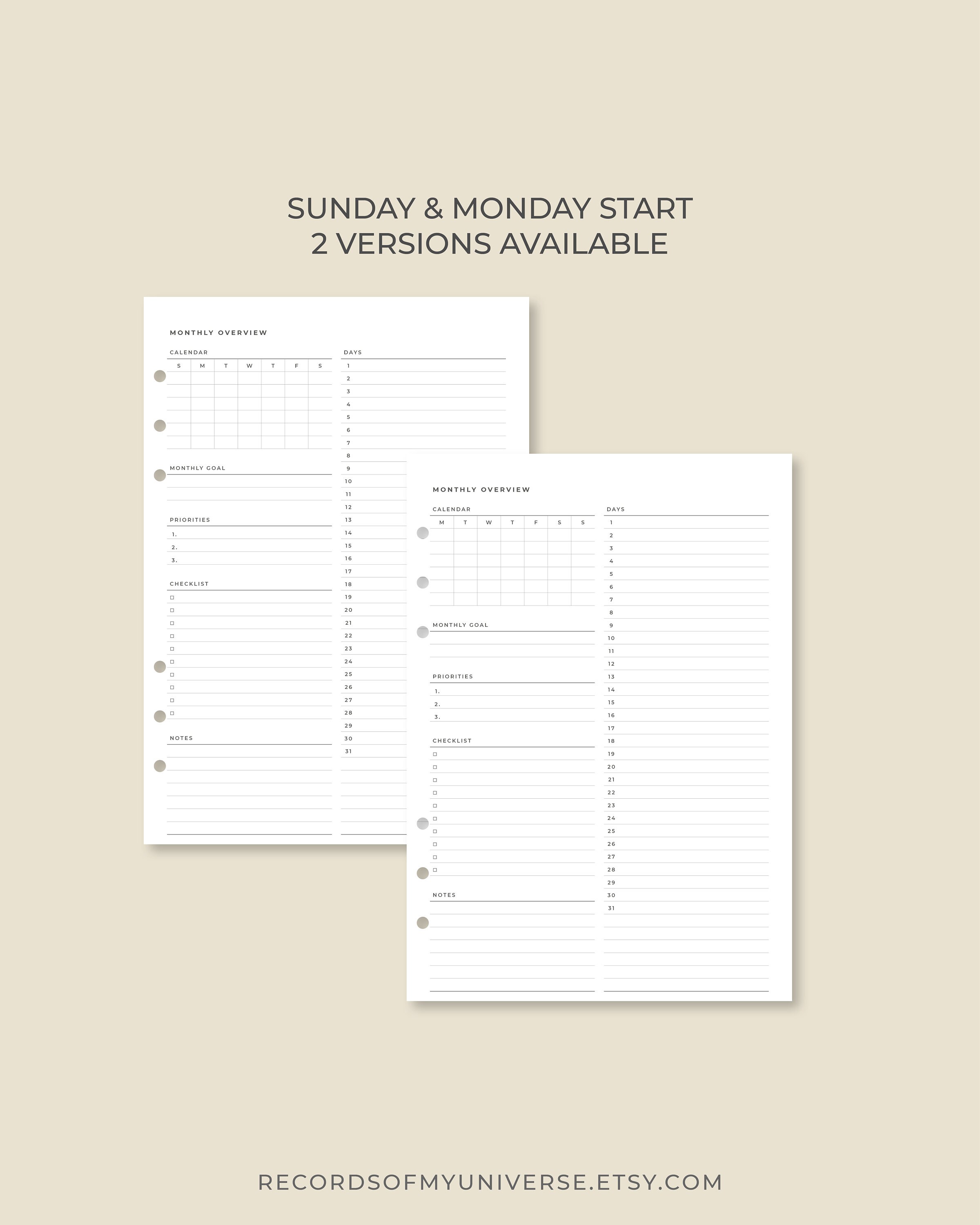 Printable & Editable Minimal Monthly Overview Planner Template | A4 ...