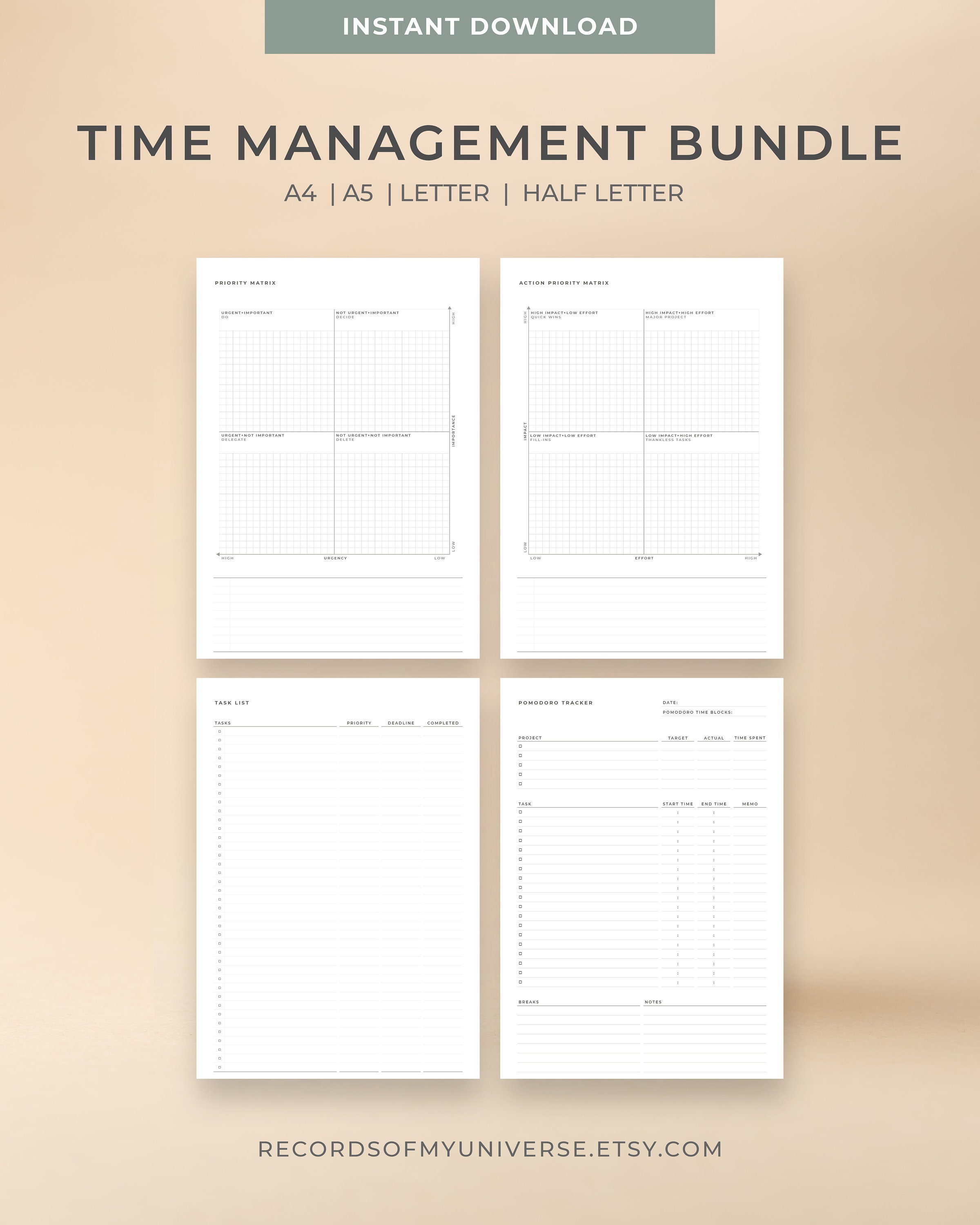 Printable & Editable Time Management Bundle | A4, A5, Letter, Half ...