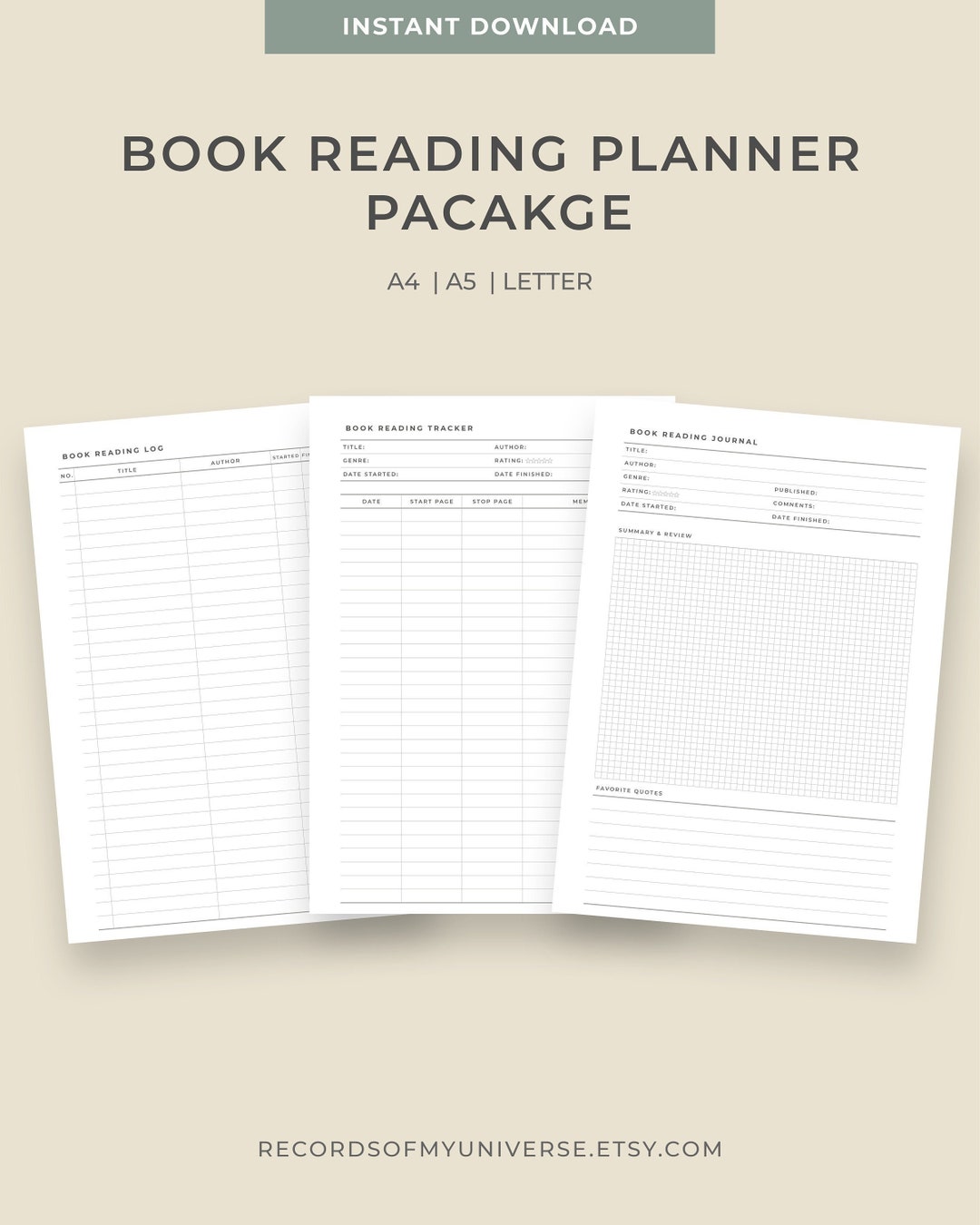 Printable & Editable Book Reading Planner Package A4, A5, Letter Size ...