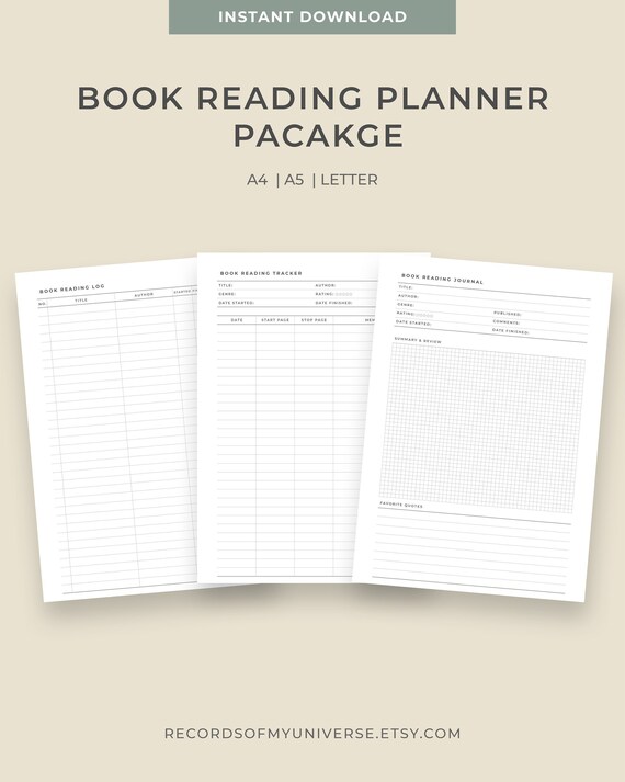 Printable & Editable Book Reading Planner Package A4 A5 | Etsy