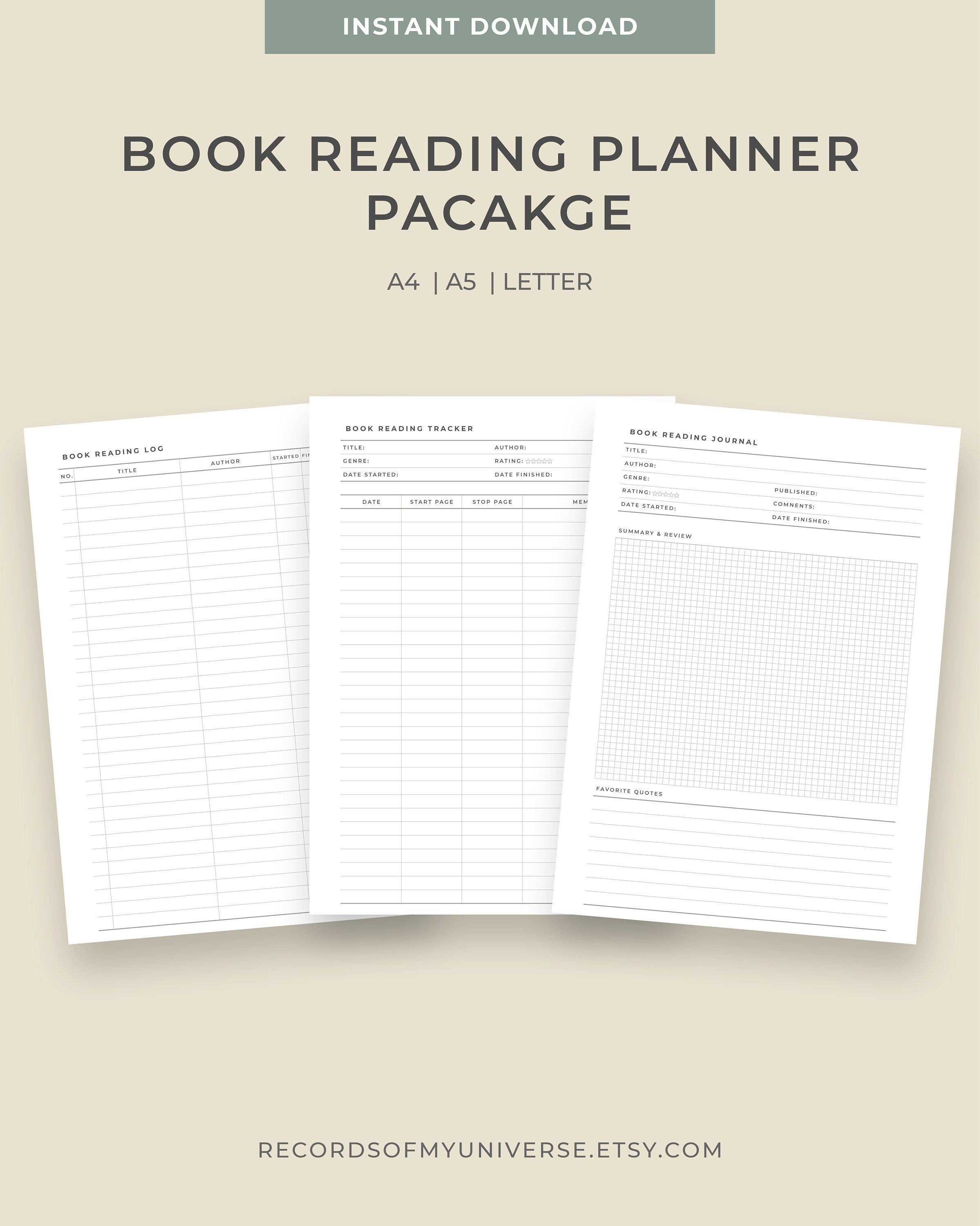 Printable & Editable Book Reading Planner Package A4, A5, Letter Size ...