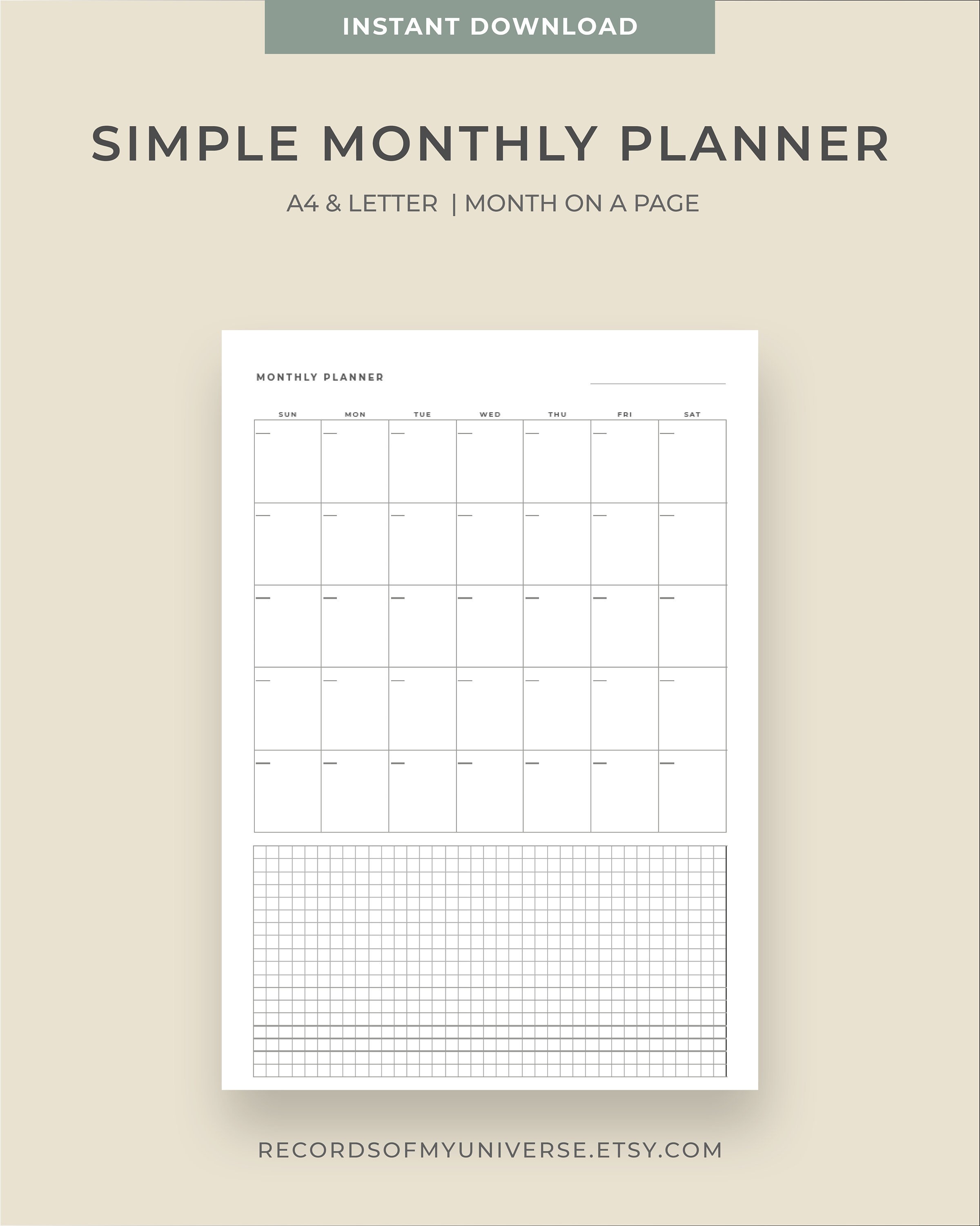 Printable & Editable Simple Monthly Schedule Planner Template A4 ...